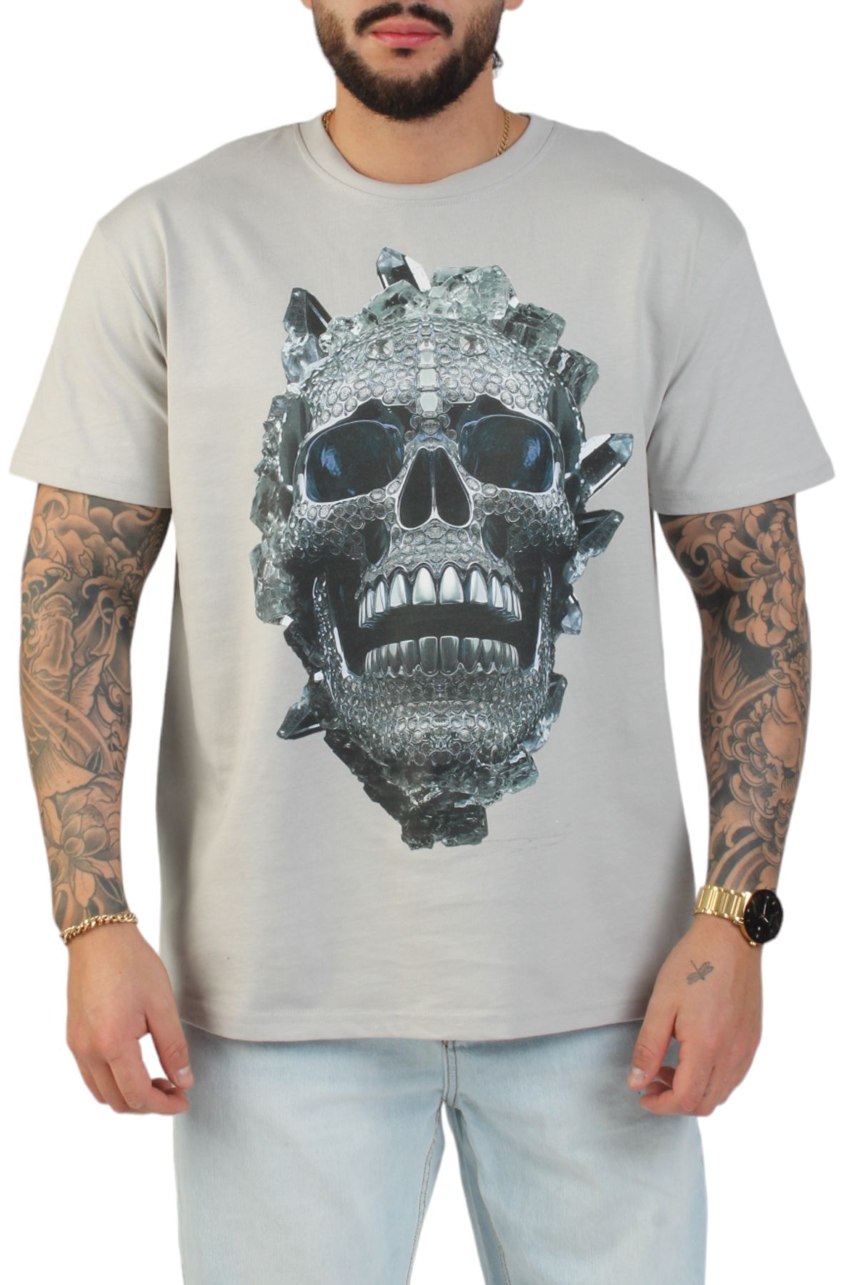 FORGOTTEN FACES Iced Skull Drip T-Shirt FOF0124-ASH - Shiekh
