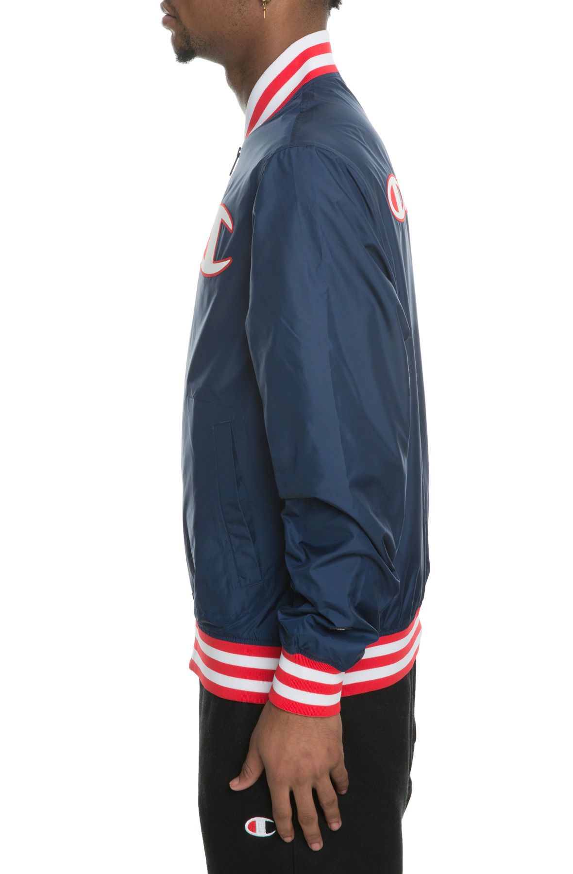 CHAMPION The Satin Baseball Letterman Jacket in Navy V1941-549745-PM3 ...
