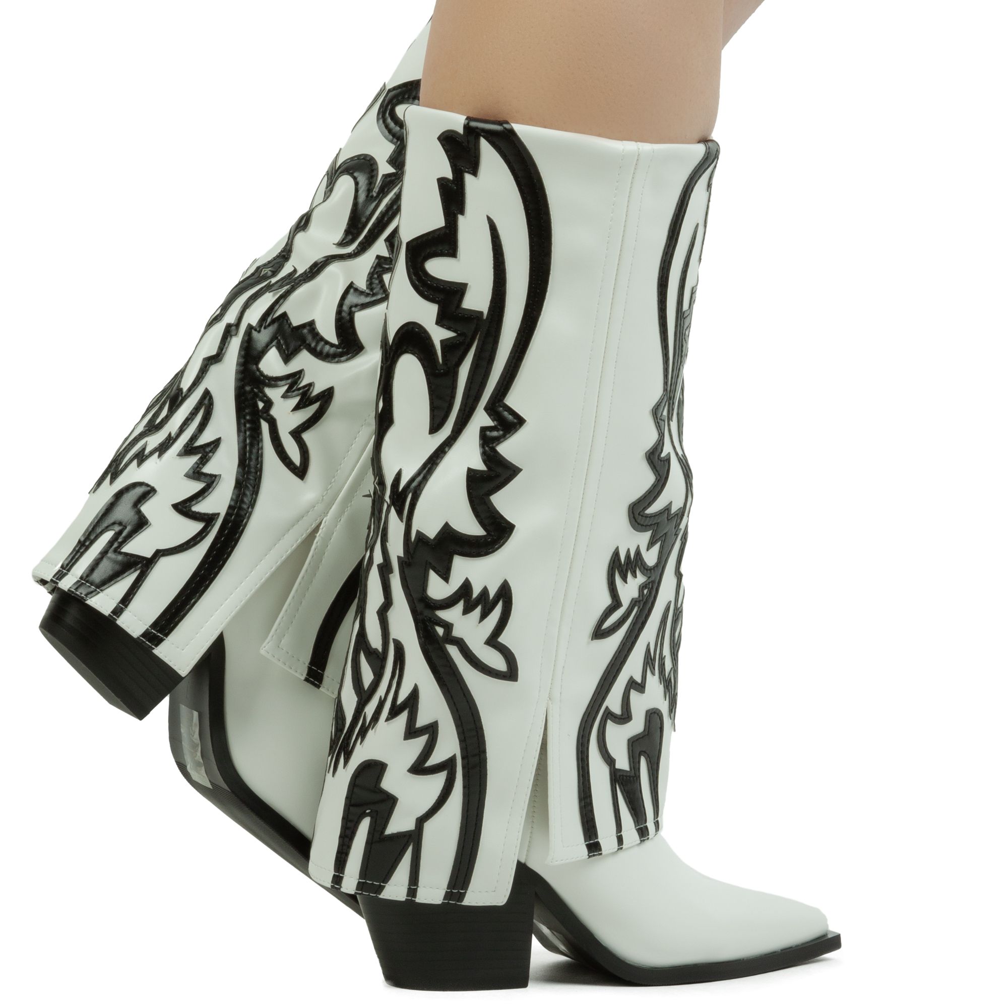 AZALEA WANG Simply Western Drape Boot SIMPLY-WHITEBLACK - Shiekh