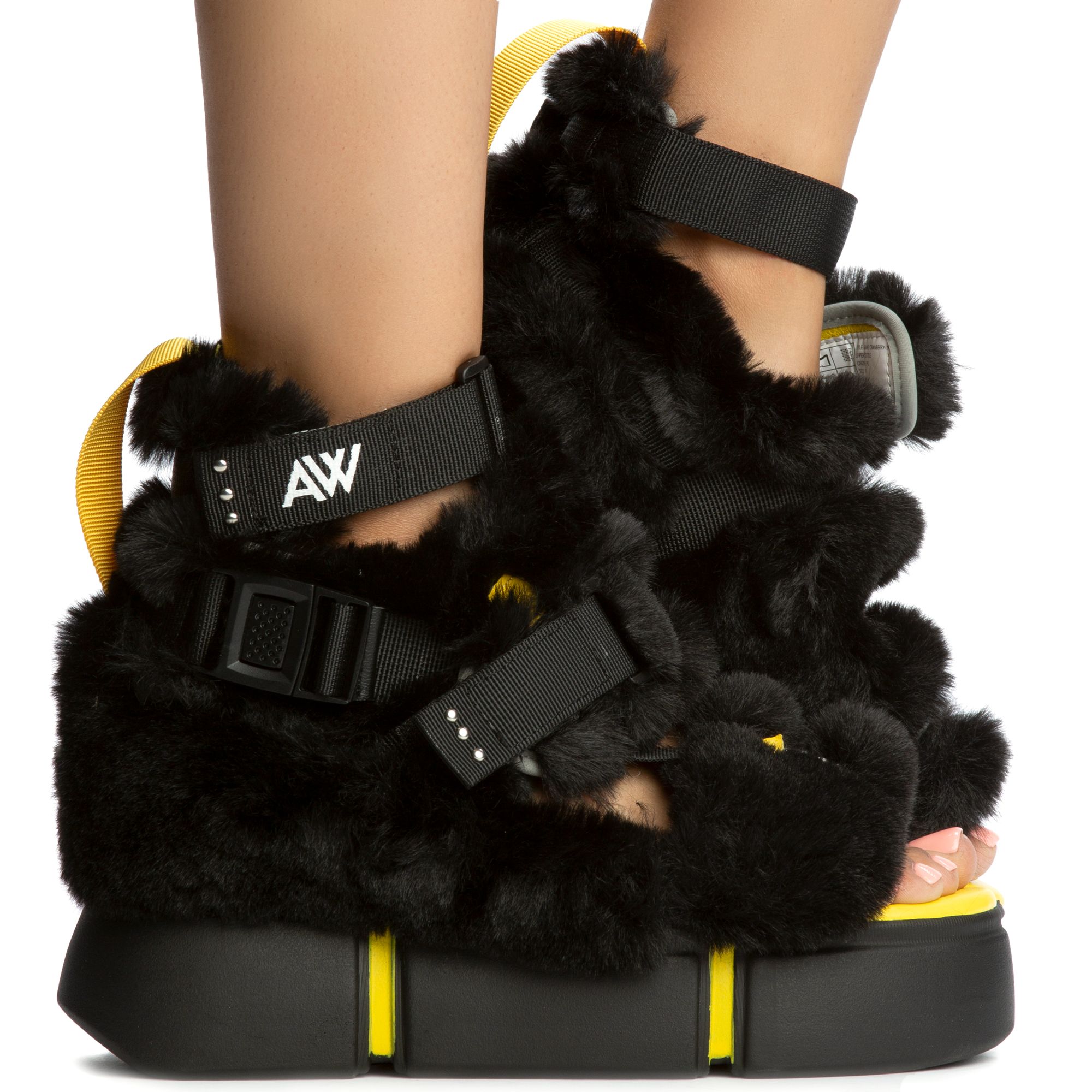 ANTHONY WANG Cranberry-14 Fur Platform Sandals CRANBERRY-14-BLK - Shiekh