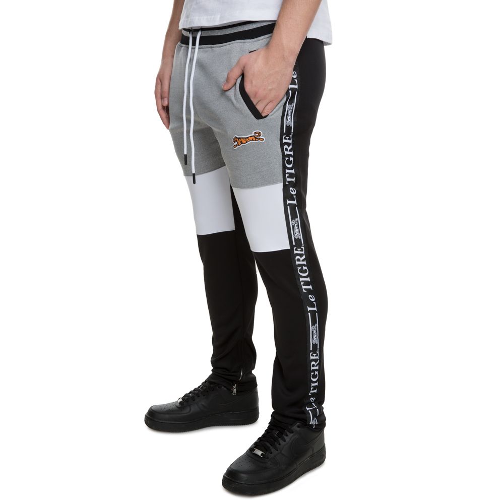 LE TIGRE CORP. TRI COLOR TRACK PANTS LT-43-BLACK PATTERNED - Shiekh