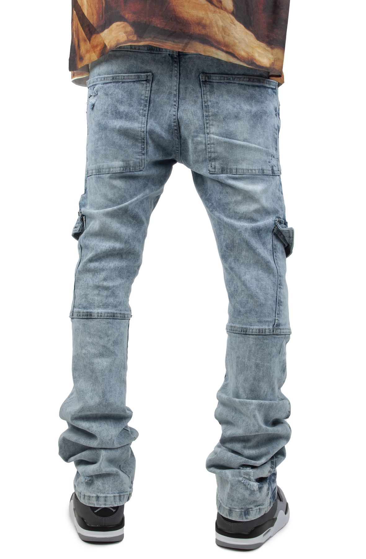DRVN DENIM NYC Flare Stack Type Cargo Jeans BT21411-BLUE - Shiekh