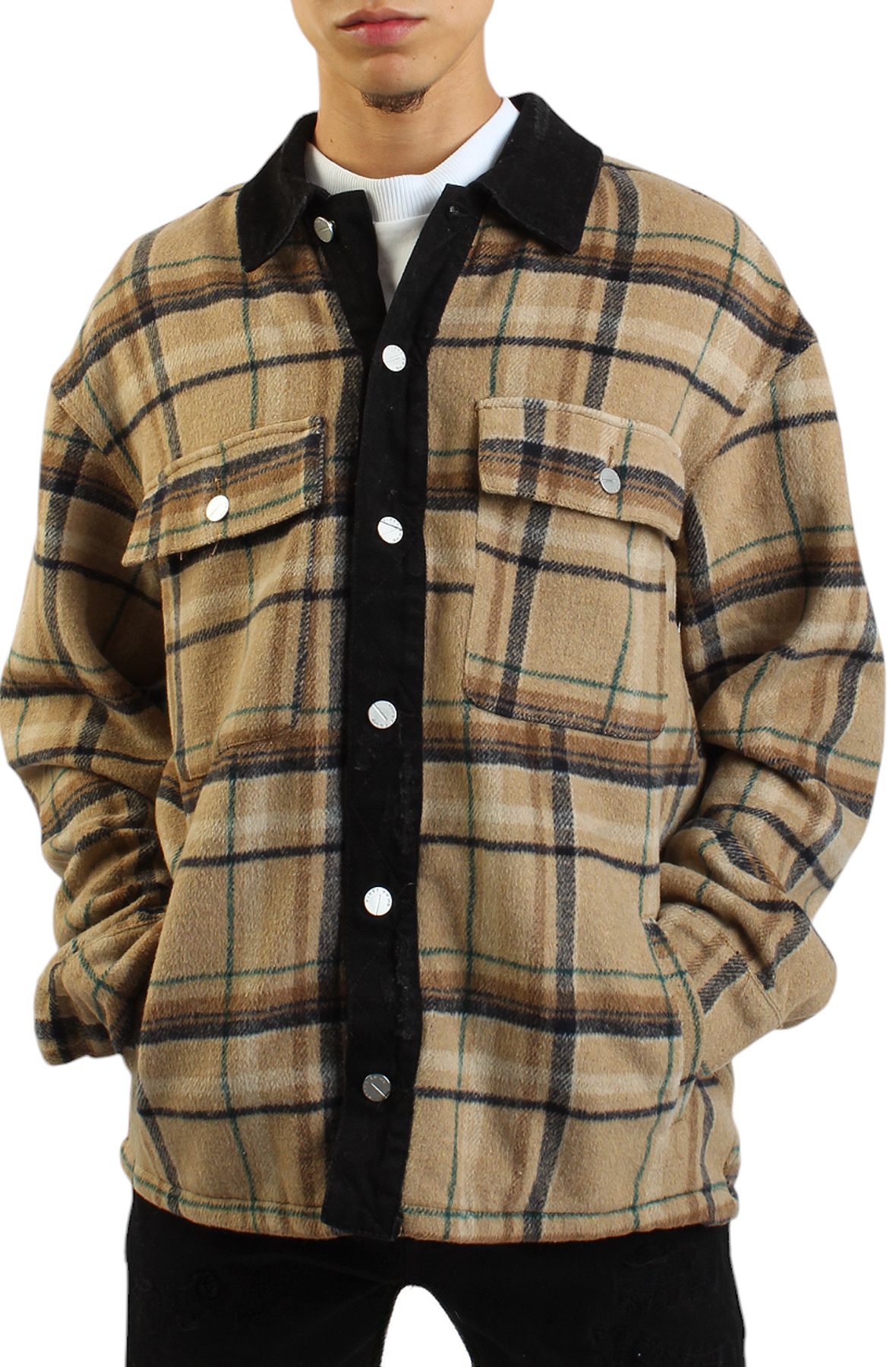 FIRST ROW Plaid Denim Combo Shacket FRJ2005SK - Shiekh