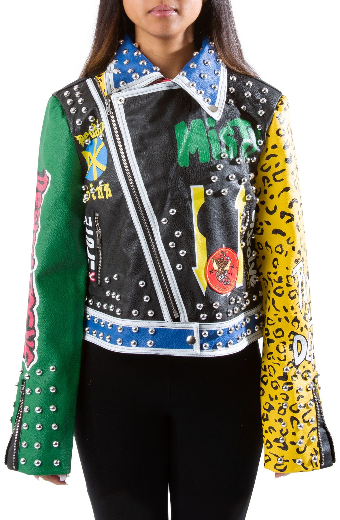 AZALEA WANG Cry Baby Leather Jacket CRYBABY-BLU-MUL - Shiekh