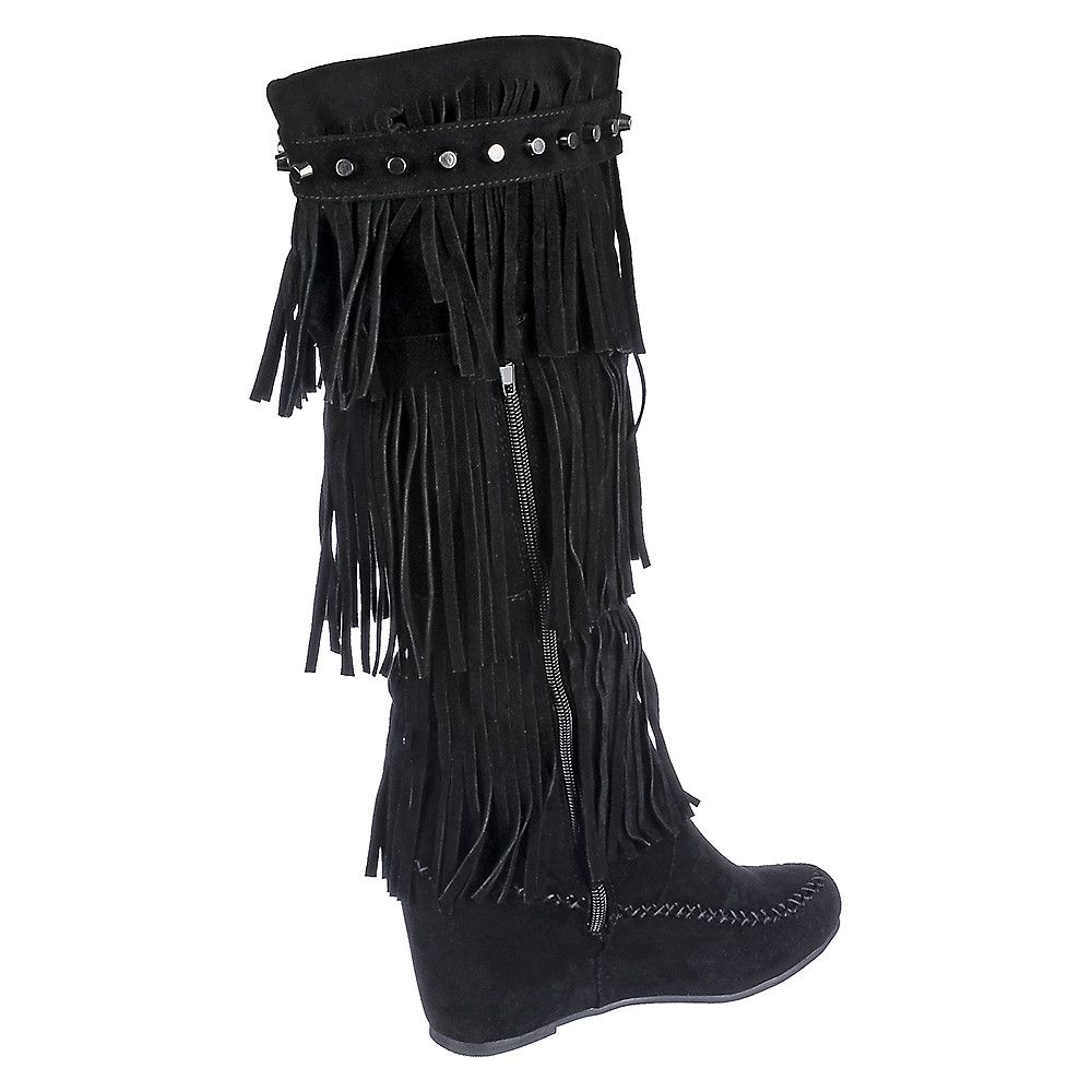 TWIN TIGER Women's Fringe Wedge Boot Bridget-02 HI BRIDGET-02HI/BLACK ...