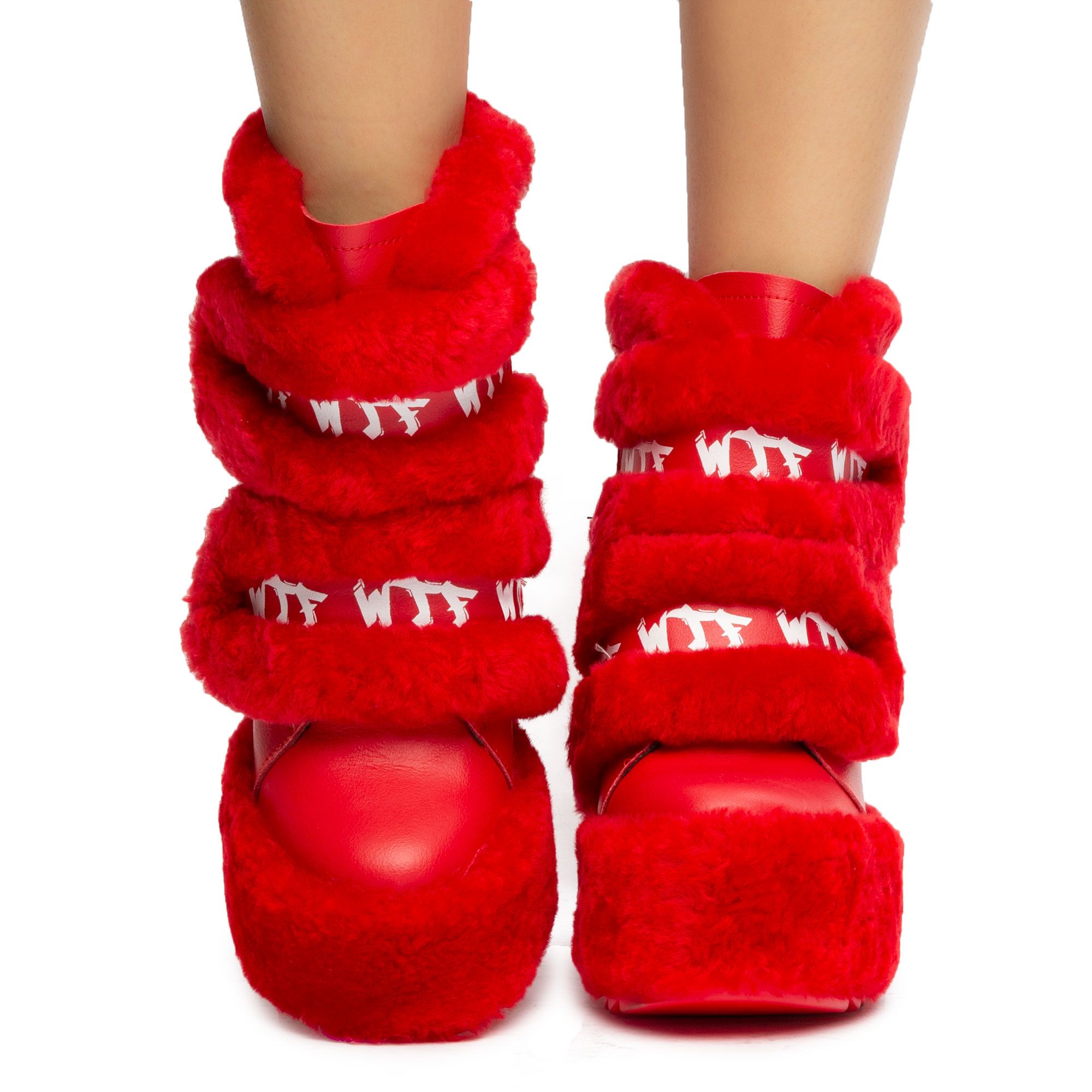 ANTHONY WANG Dizzy Dream Wedge Fur Booties DIZZY DREAM-RED - Shiekh