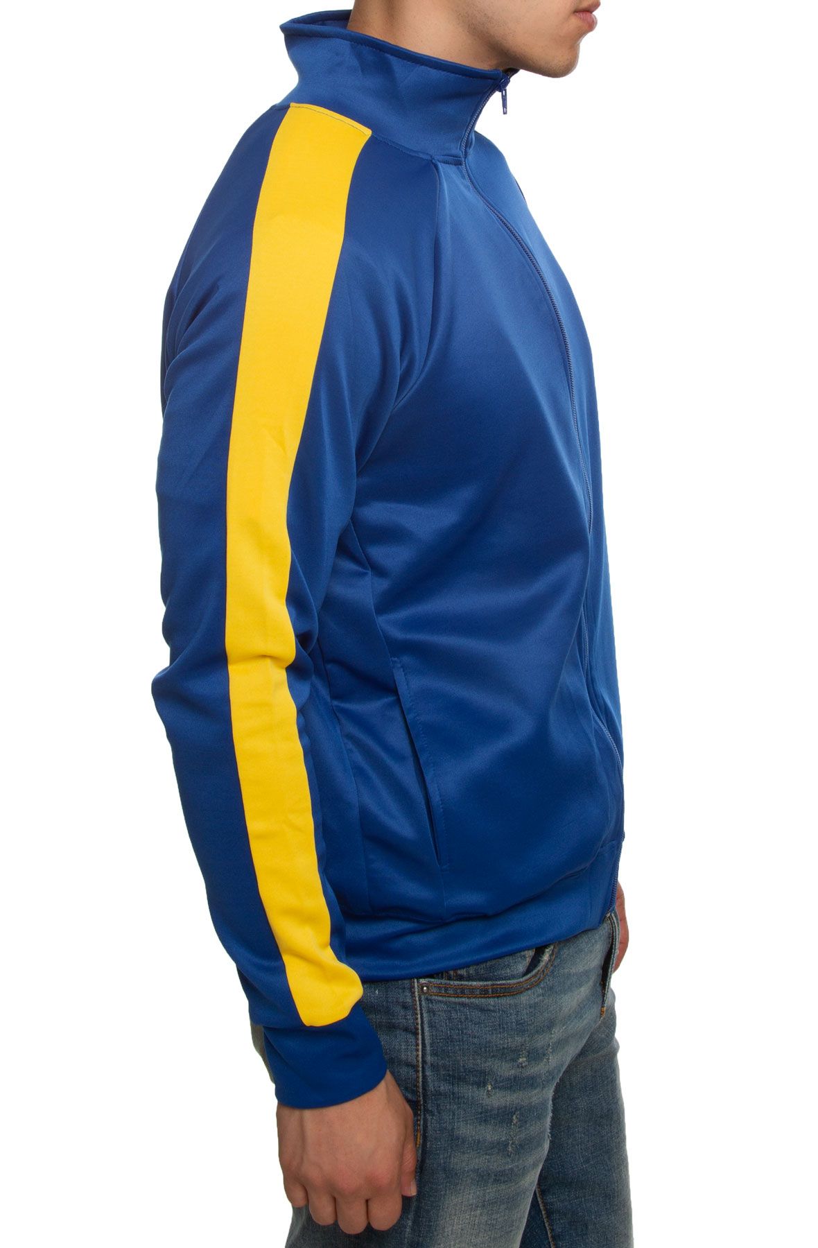 E STREET Yellow Stripe Track Jacket in Blue JACKET-02 - Shiekh