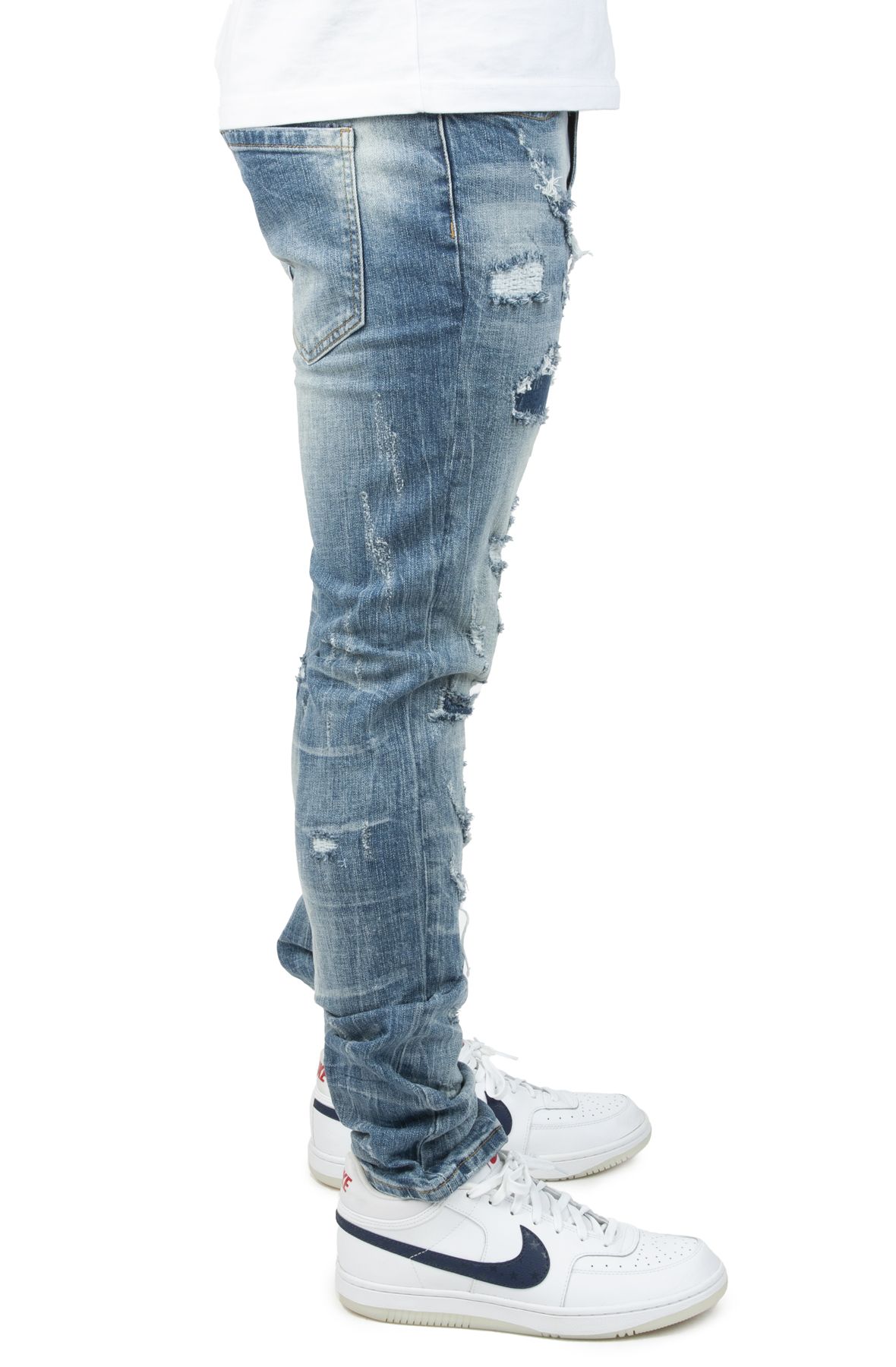 FOREIGN LOCALS Grains Distressed Jeans FL-2205BLUE - Shiekh