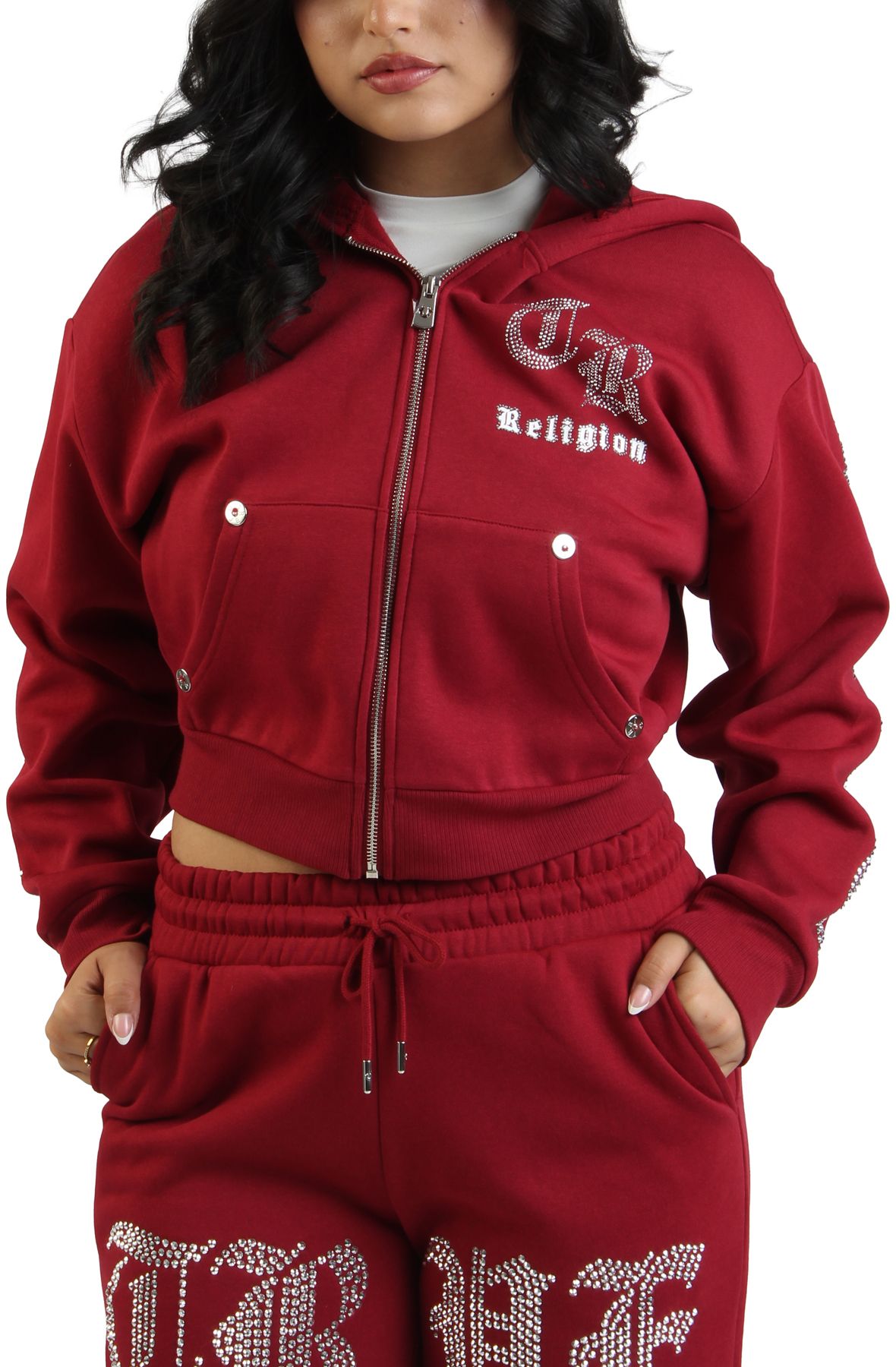 TRUE RELIGION Crystal Logo Cropped Zip-Up Hoodie 209516-6916 - Shiekh