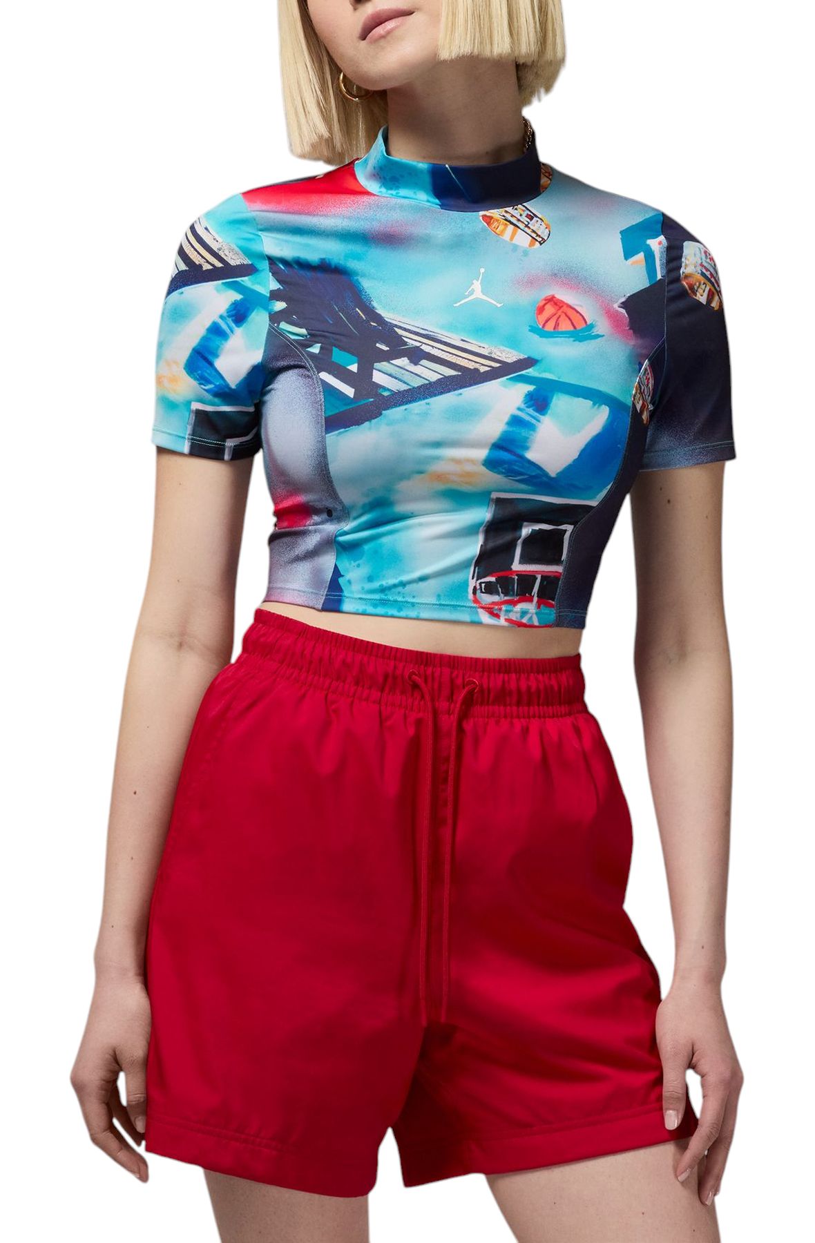JORDAN Women's Printed Short-Sleeve Knit Crop Top HJ0076 100 - Shiekh