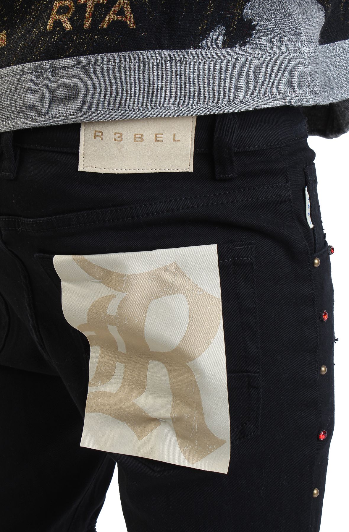 REBEL MINDS Fire Studded Jeans 652-668-BK - Shiekh