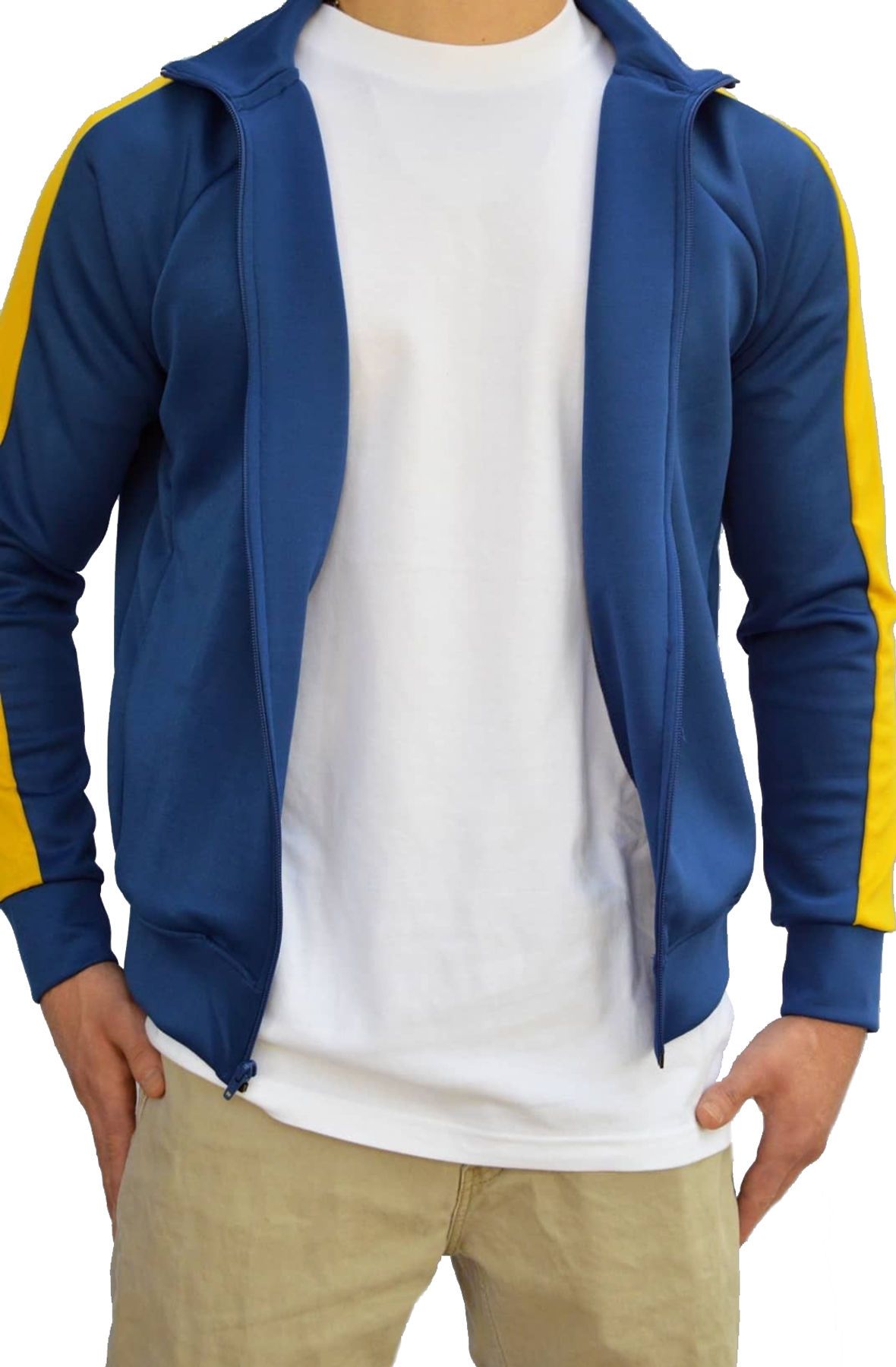 E STREET Yellow Stripe Track Jacket in Blue JACKET-02 - Shiekh