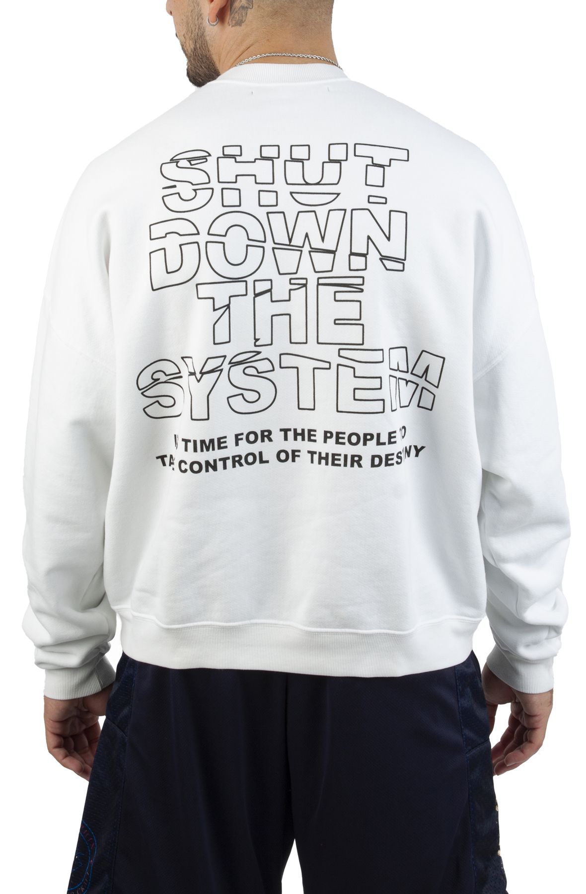 VISITOR OF EARTH Shut Down the System Crewneck VOECREW020-WHT - Shiekh