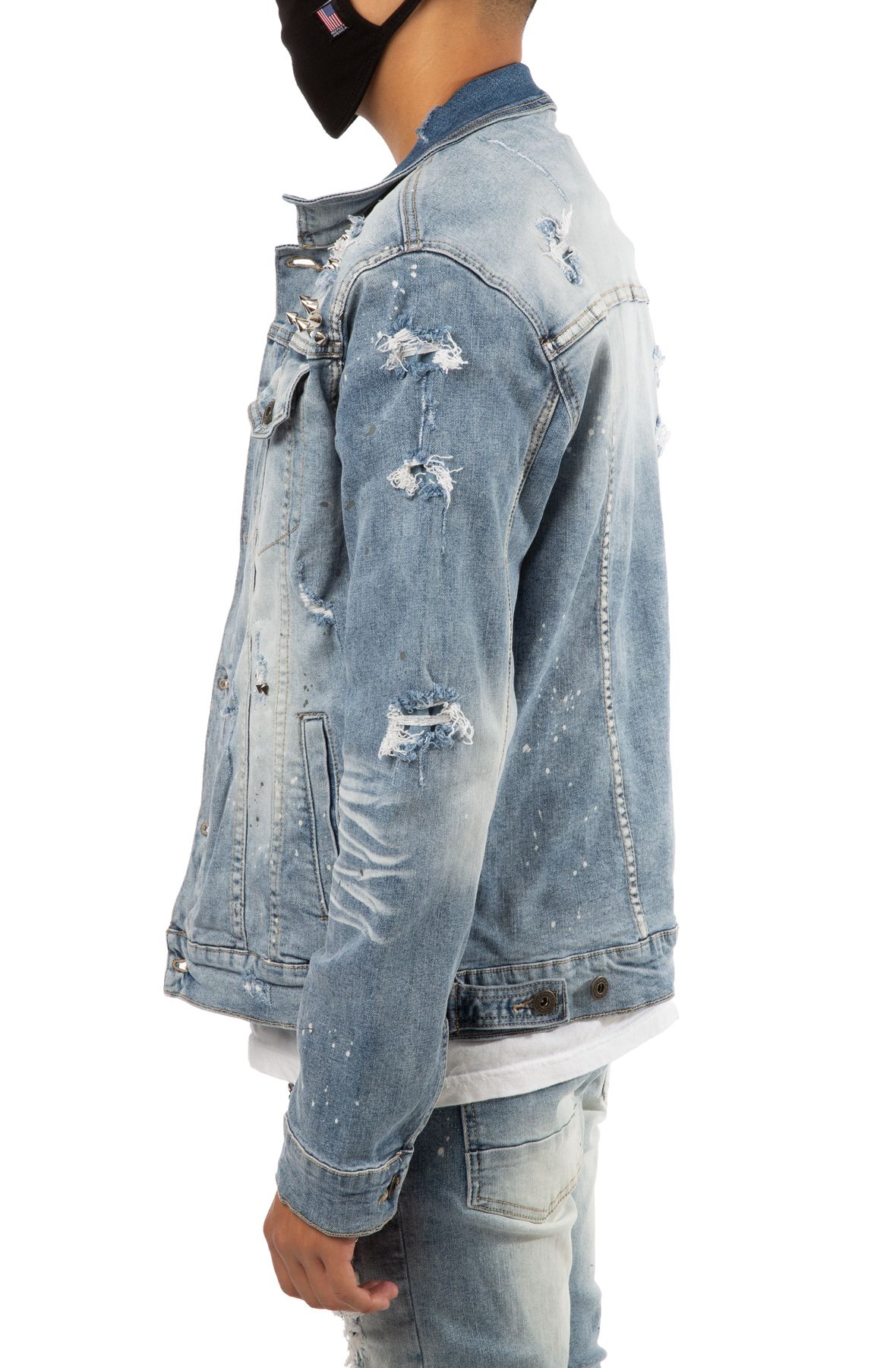 SMOKE RISE Studded Denim Jacket JJ20636HBLUE - Shiekh