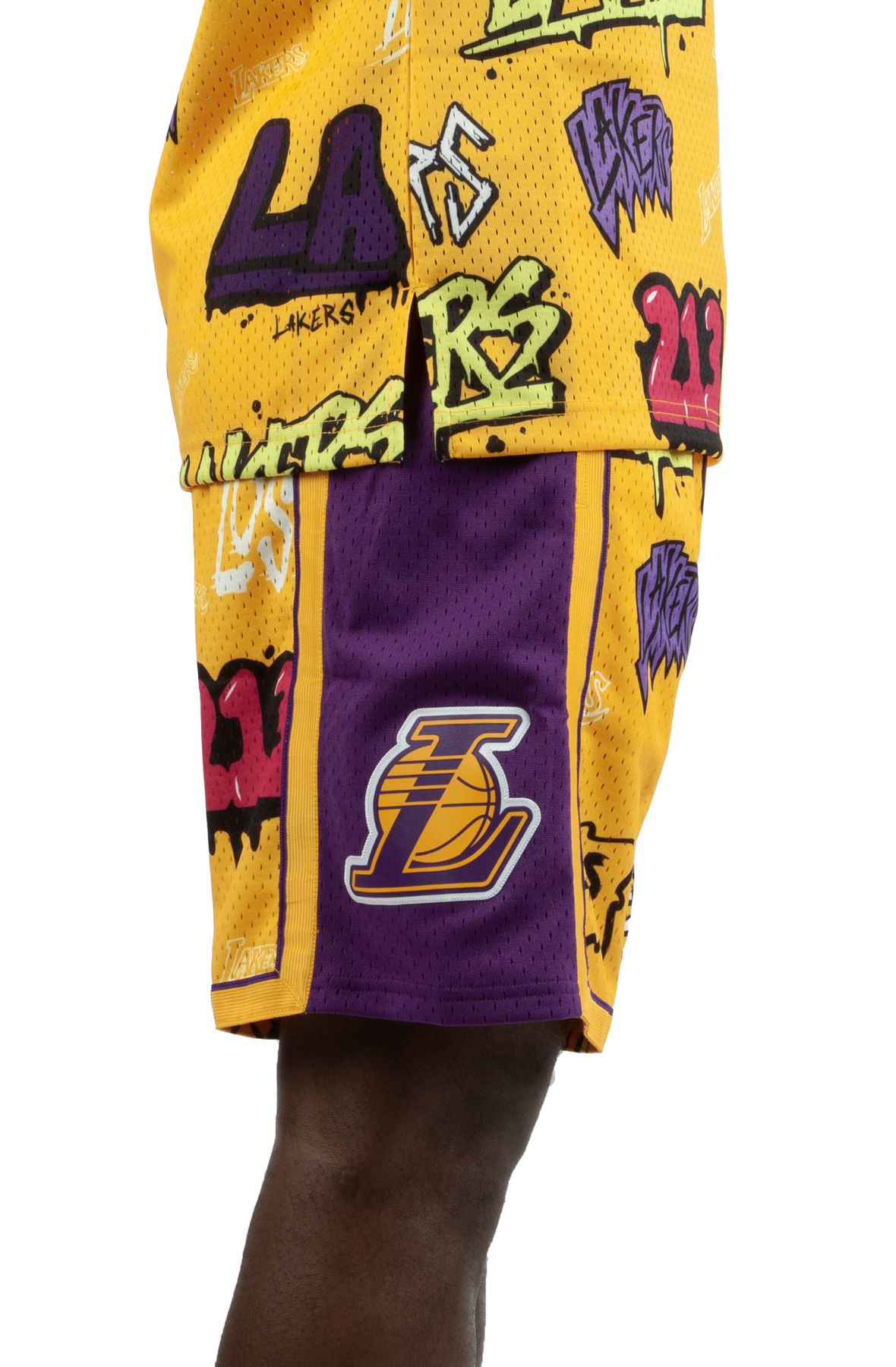 MITCHELL AND NESS NBA SLAP STICKER SWINGMAN SHORT PFSW4769-LAL09PPPYELL ...