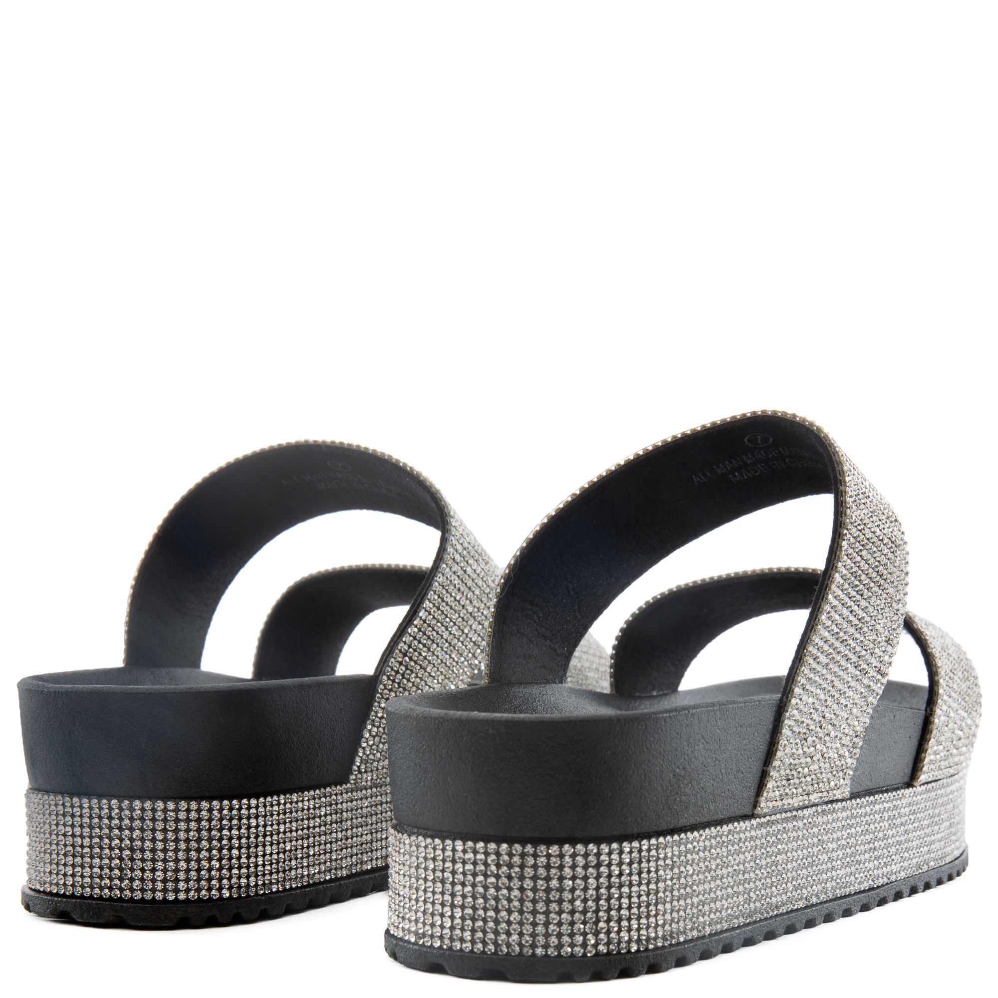LILIANA Buffy-1 Rhinestone Band Platform Slides BUFFY-1-BLK - Shiekh