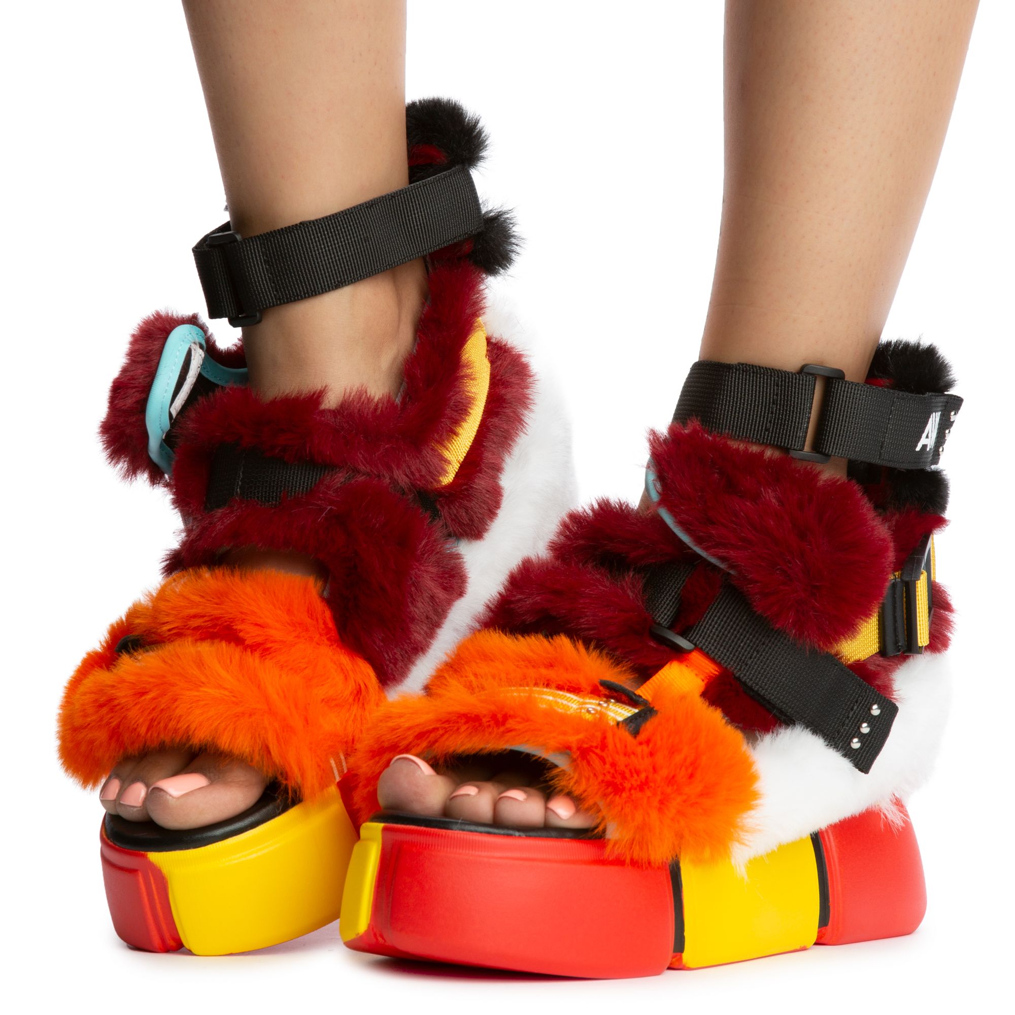 ANTHONY WANG Cranberry-14 Fur Platform Sandals CRANBERRY-14-MLT - Shiekh