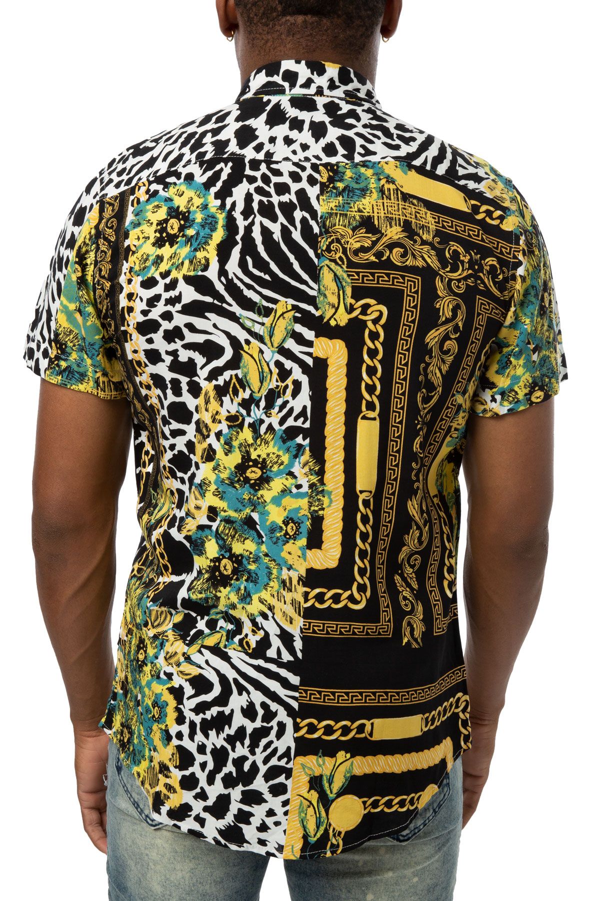 REASON Floral & Chains Woven Shirt in M8-01-J - Shiekh