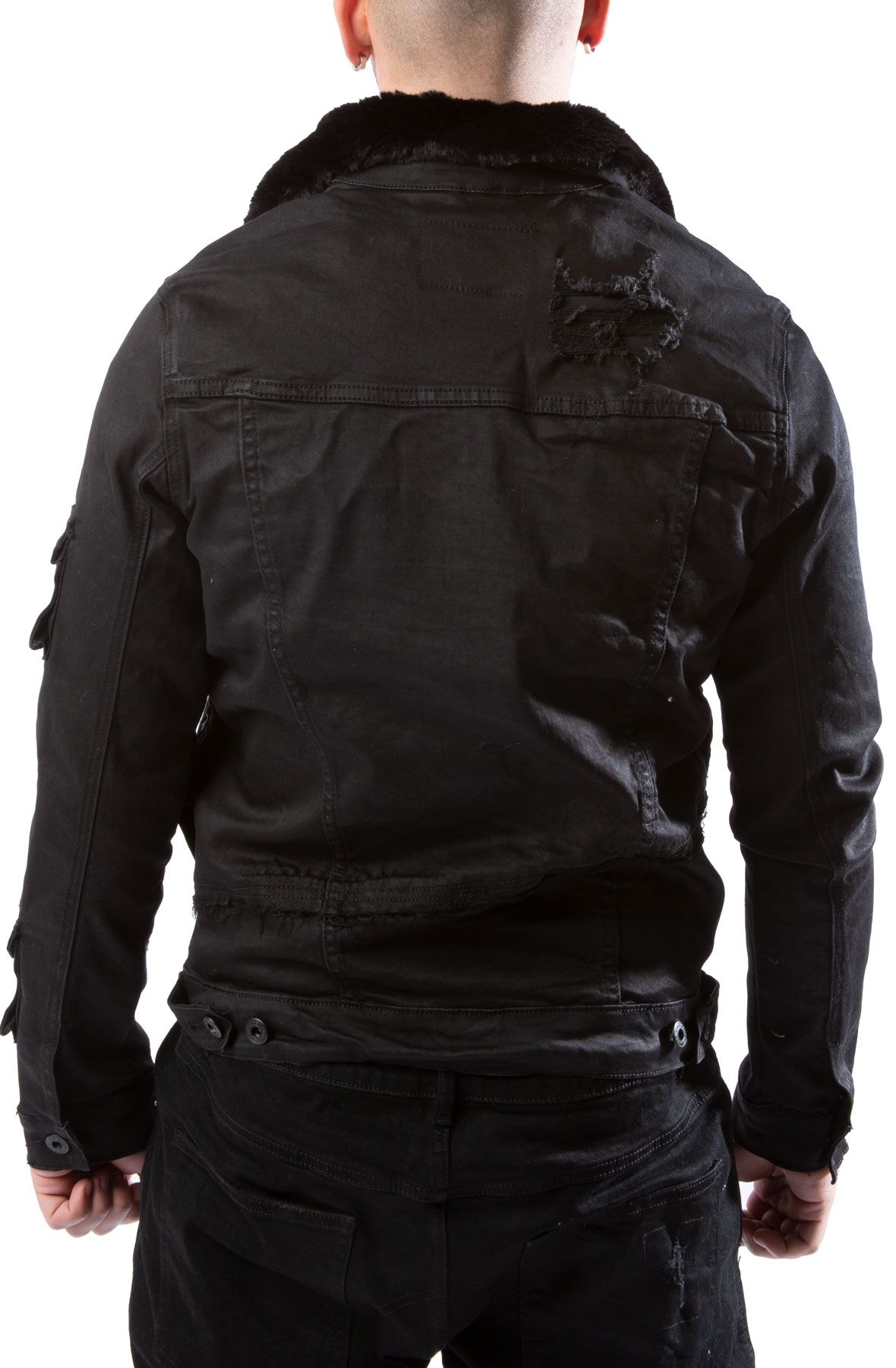 SMOKE RISE Runner Cargo Fur Jacket JJ-21616BLK - Shiekh