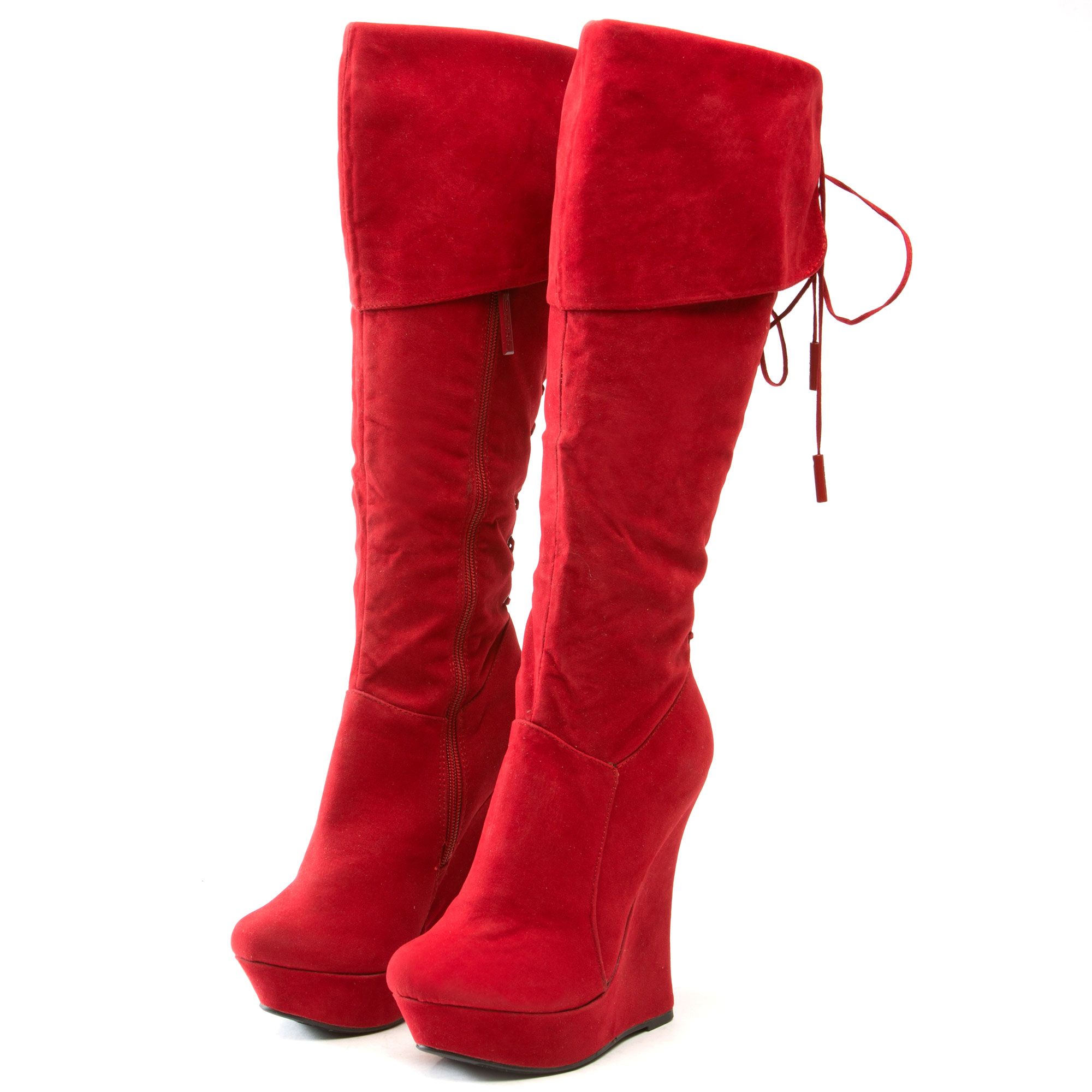POSH 003 High Platform Wedge High Boot 003/RED VLT - Shiekh