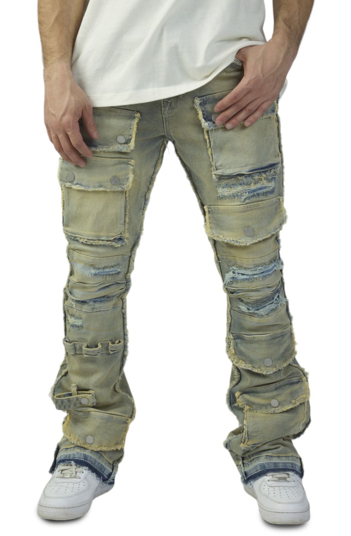 FIRST ROW Utility Cargo Stacked Jeans FRP3011-LST - Shiekh