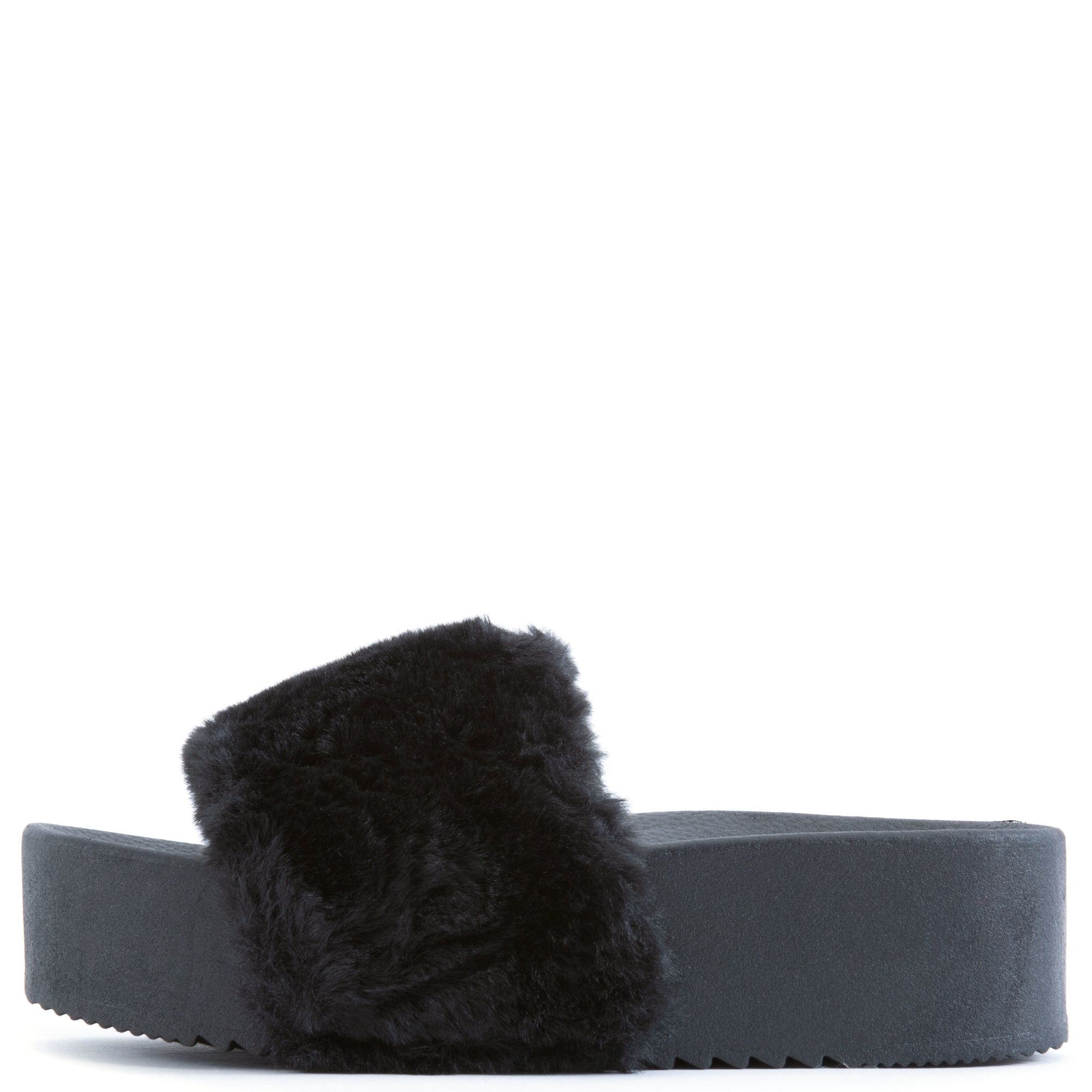 LILIANA Issy-2 Furry Platform Slides ISSY-2-BLK - Shiekh