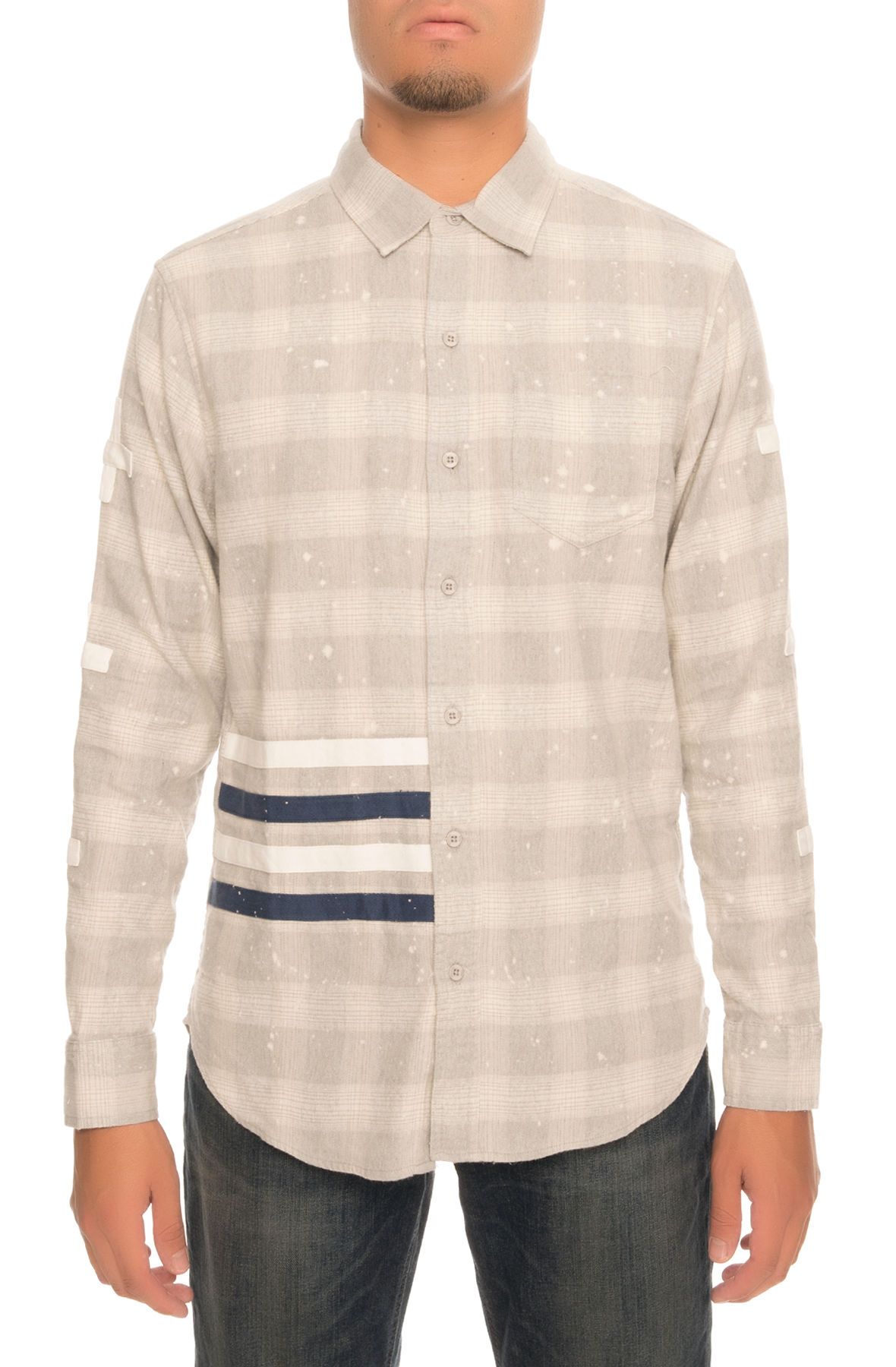 PINK DOLPHIN The Bleach Drip Flannel in AF21603BDFGR-GRY - Shiekh