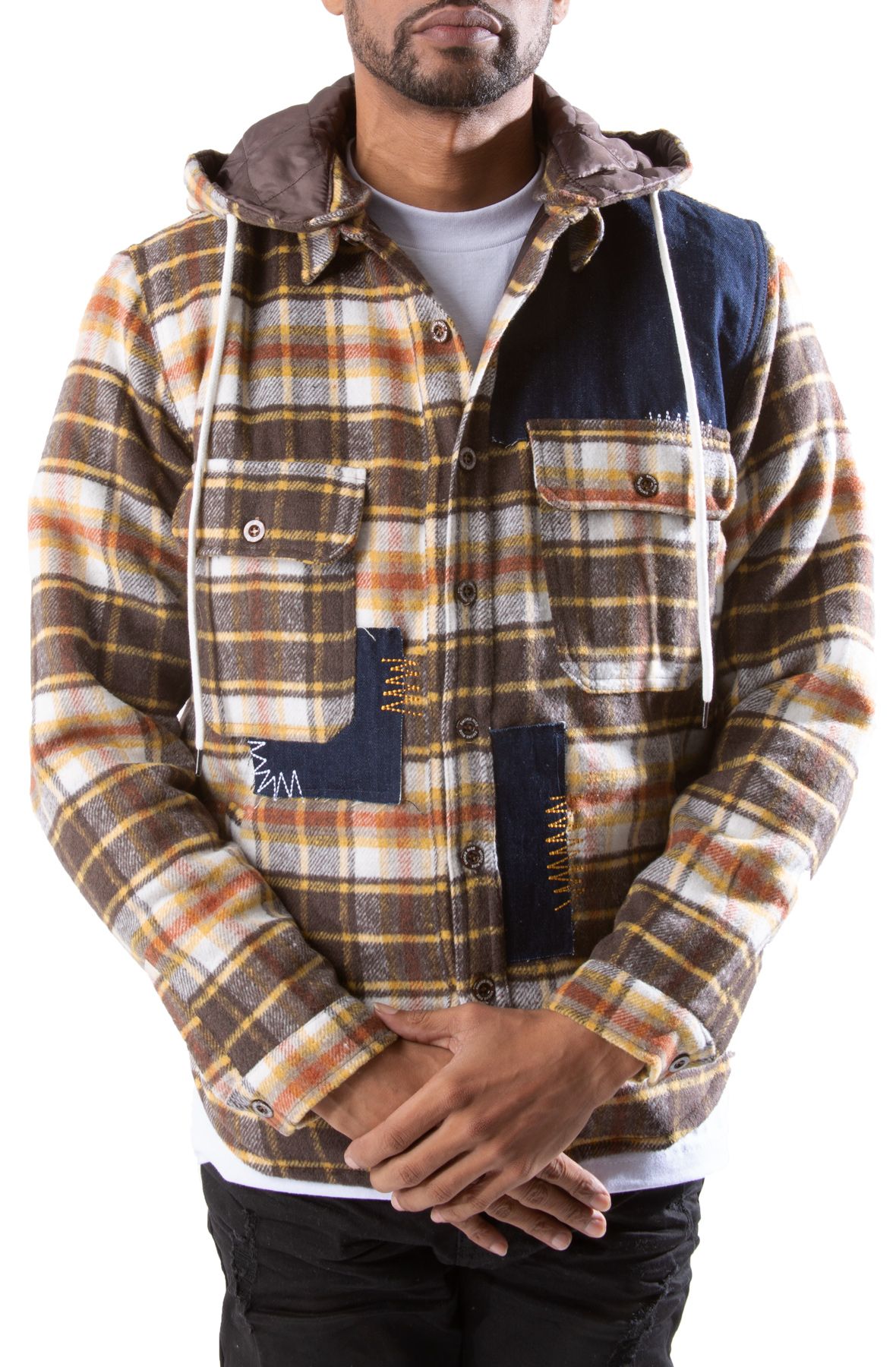 SMOKE RISE Hooded Plaid Flannel WW21788-TIMB - Shiekh