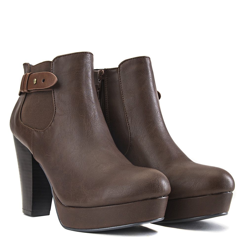 SODA Women's High Heel Ankle Boot Quote-H FD QUOTE-H/BRN RUBPU - Shiekh