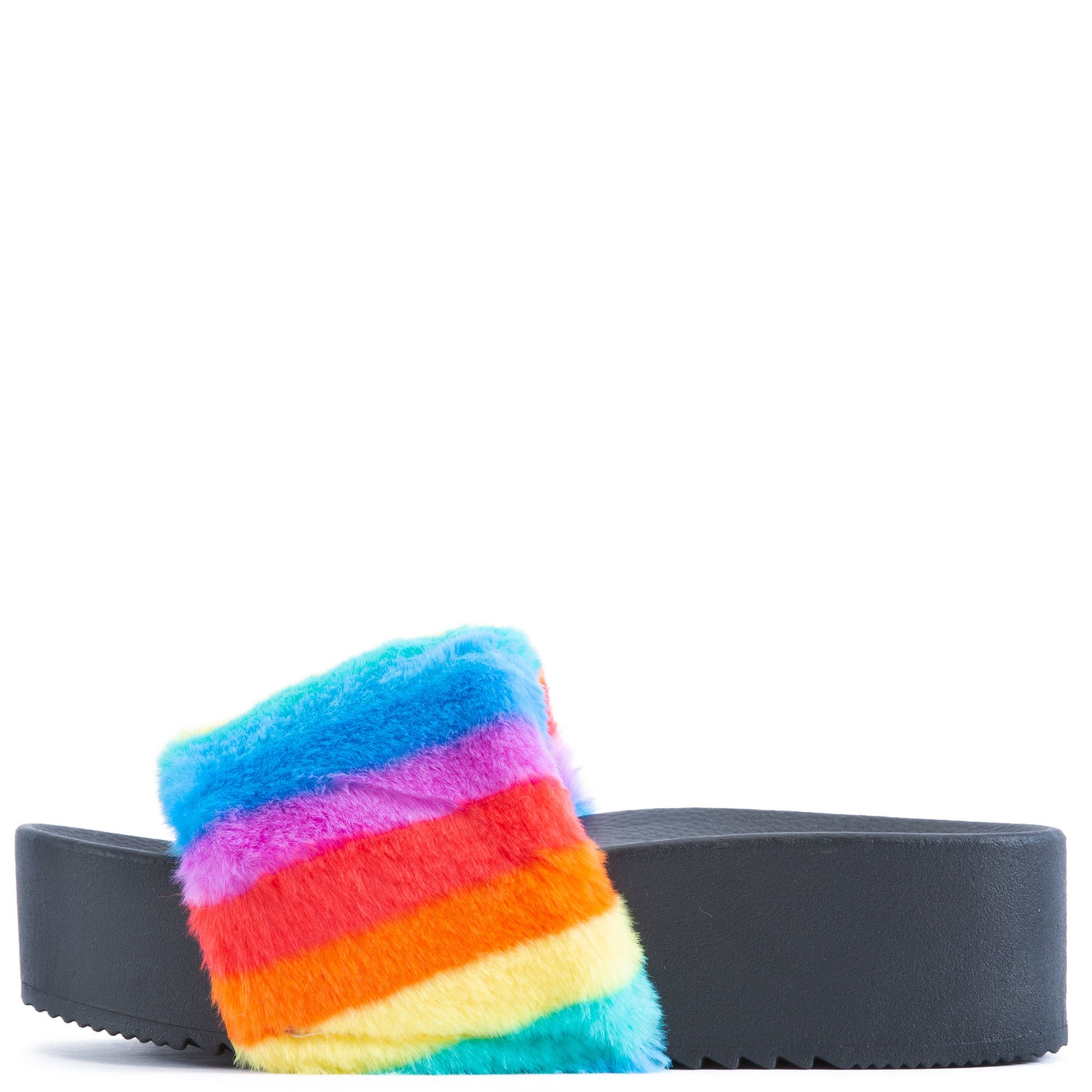 LILIANA Issy-2 Furry Platform Slides ISSY-2-RAINB - Shiekh