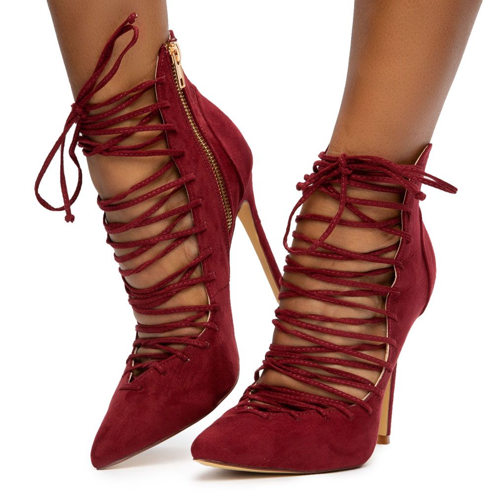 LILIANA Gisele-60 Lace-Up Pumps GISELE-60-WINE - Shiekh
