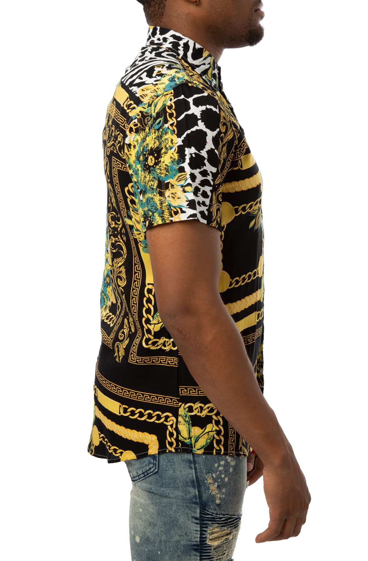 REASON Floral & Chains Woven Shirt in M8-01-J - Shiekh