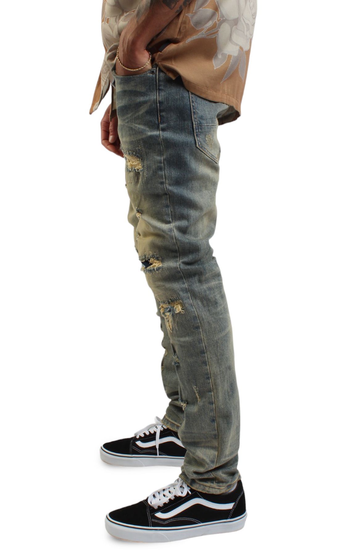 FOREIGN LOCALS Vintage Ripped Sand Jeans FL-190524 - Shiekh