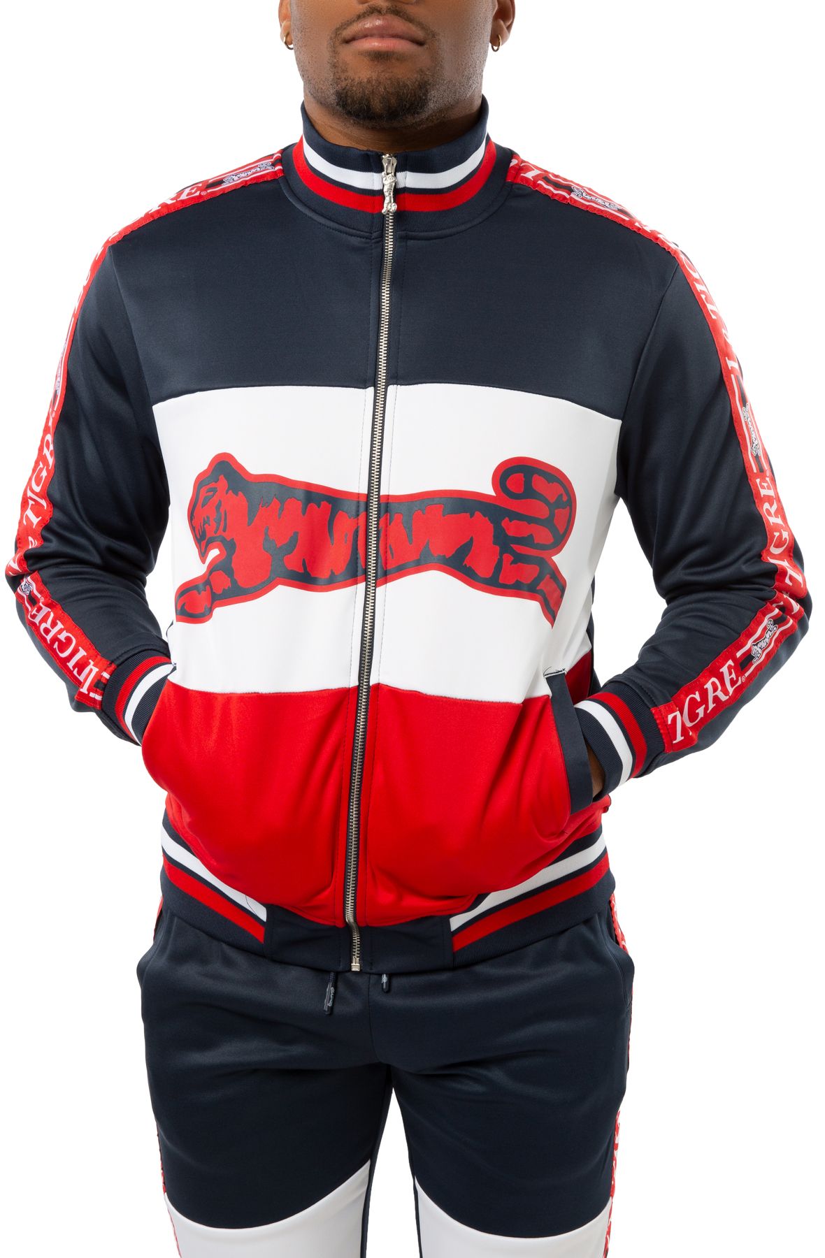 LE TIGRE CORP. New Tri Color Track Jacket LT-555-NVY - Shiekh