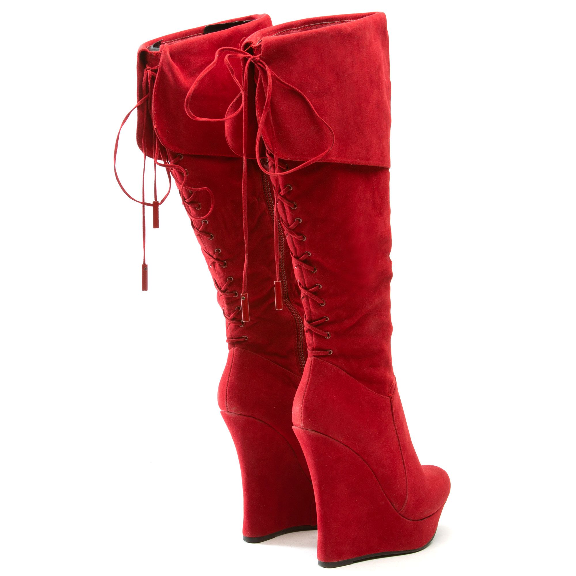 POSH 003 High Platform Wedge High Boot 003/RED VLT - Shiekh
