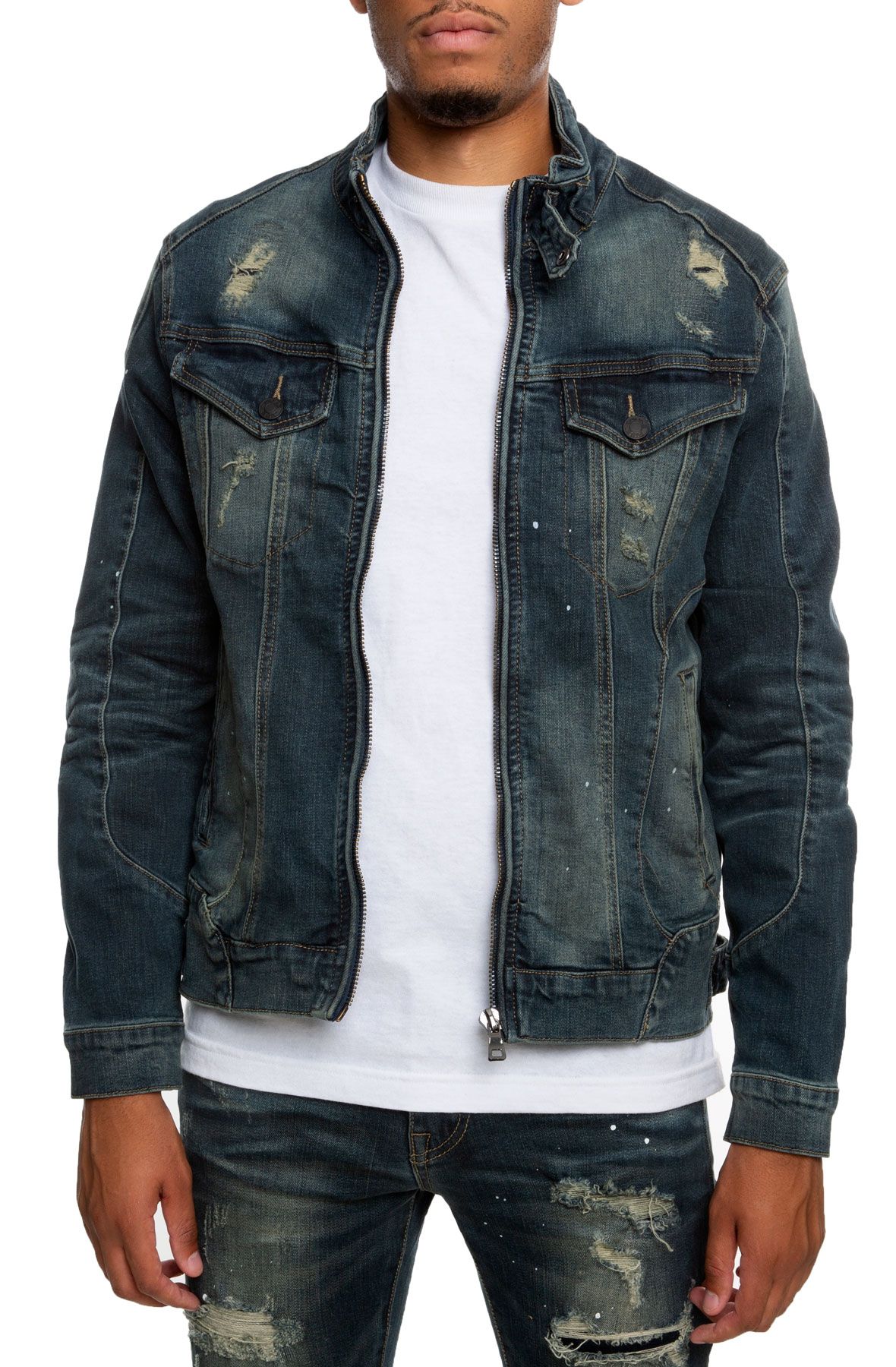 SMOKE RISE Zip Denim Jacket JJ9633 BW - Shiekh