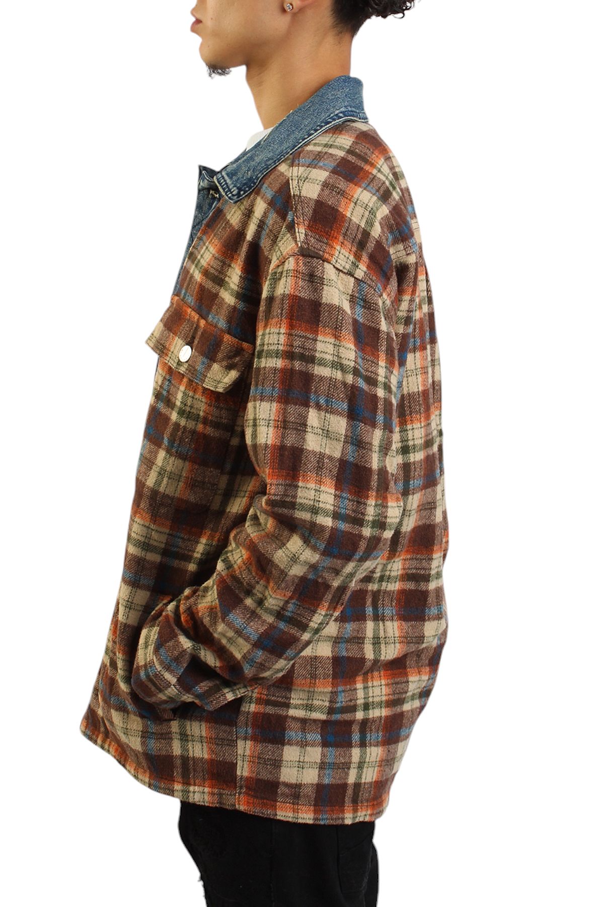 FIRST ROW Plaid Denim Combo Shacket FRJ2006SK - Shiekh