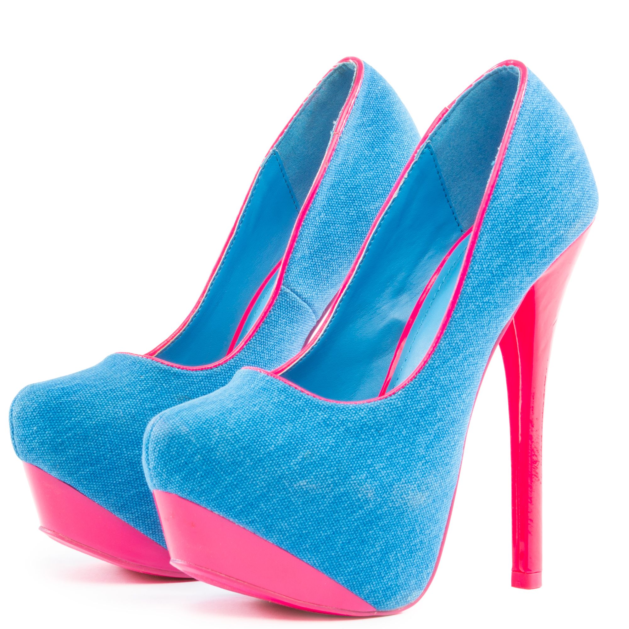 POSH 055 Blue Denim Platform High Heels 055/BLUE/FUS - Shiekh