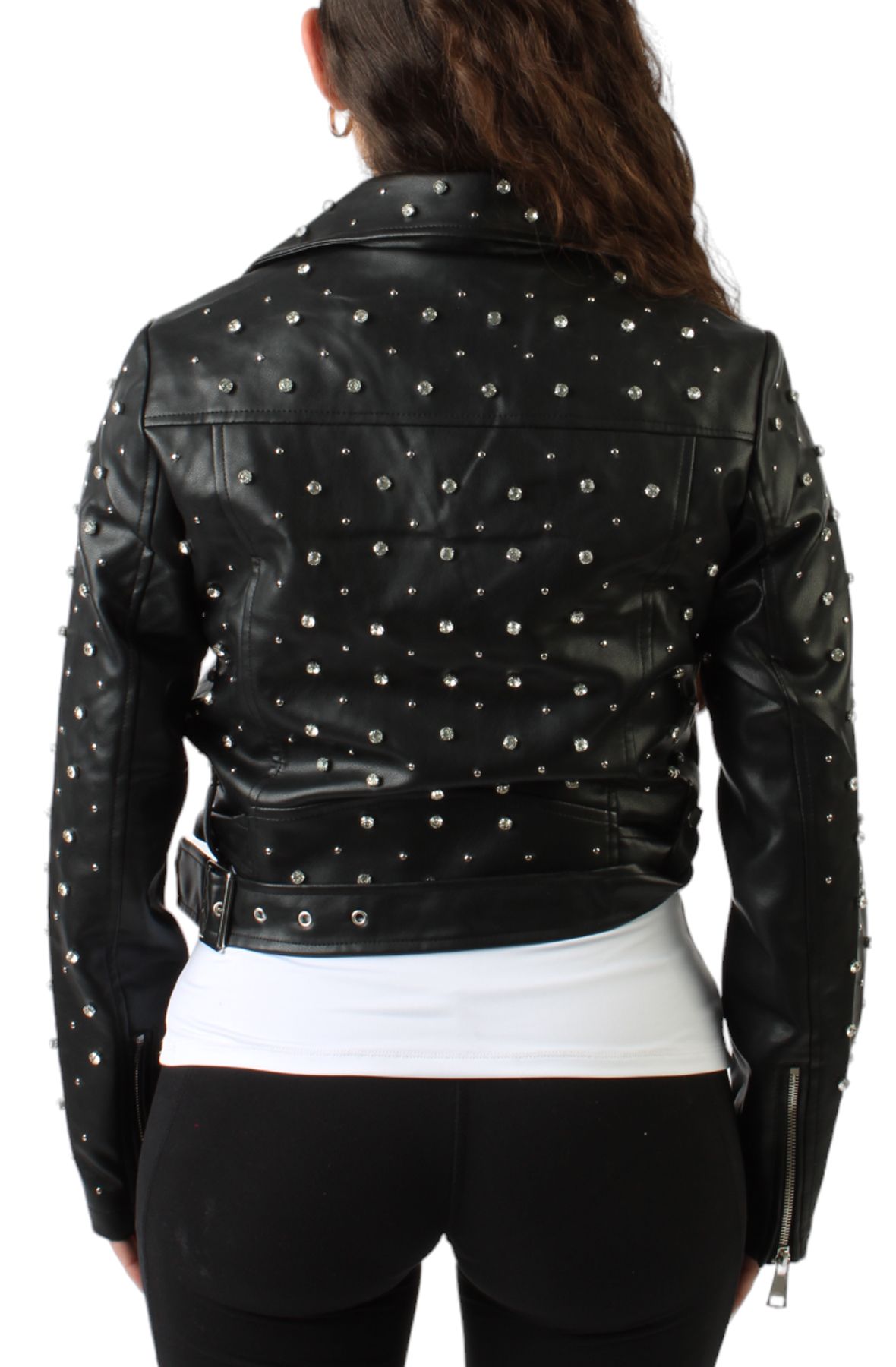 AZALEA WANG Leather Rhinestone Jacket WREN-BLK - Shiekh