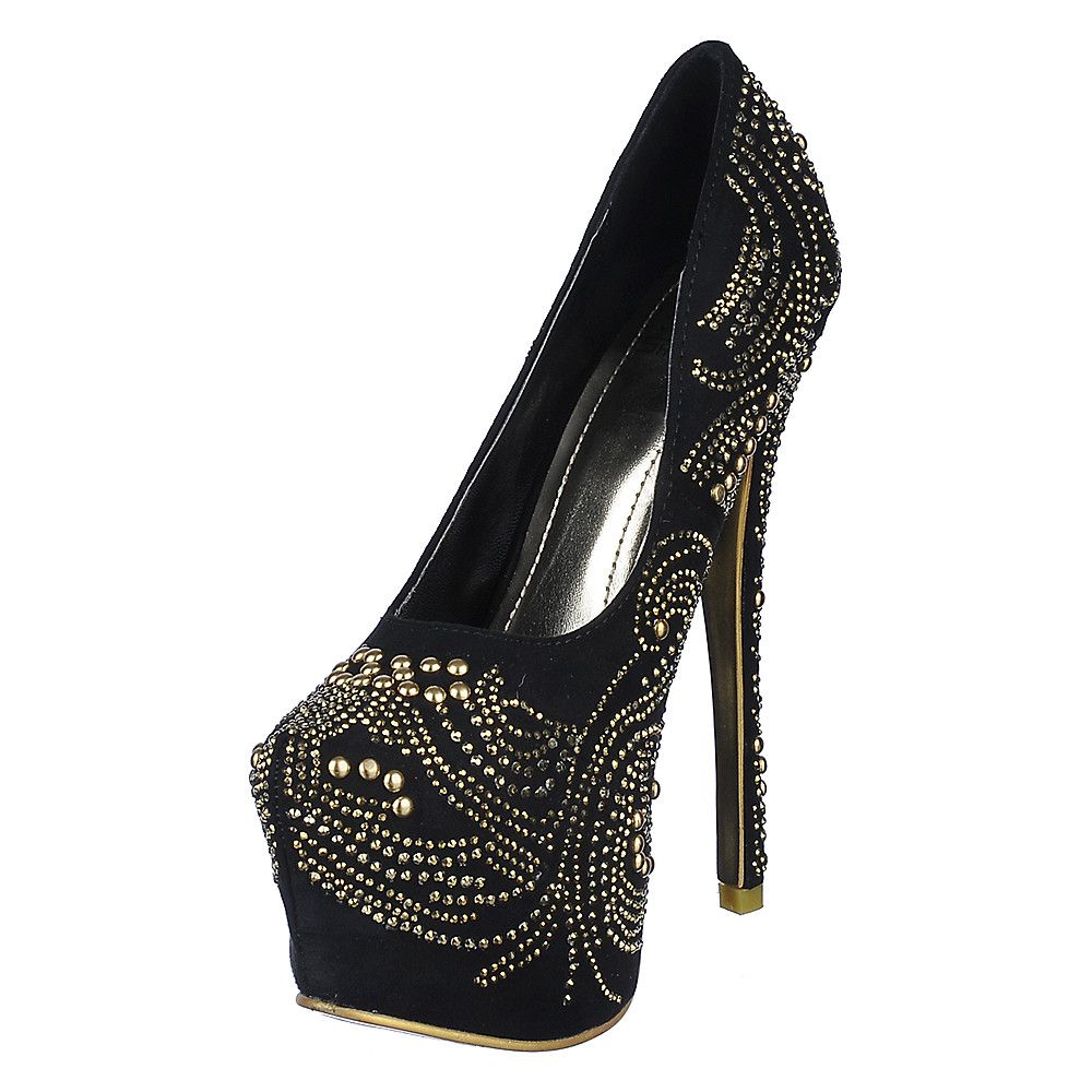 POSH 113 Platform High Heel Pump 113/BLK/GLD - Shiekh