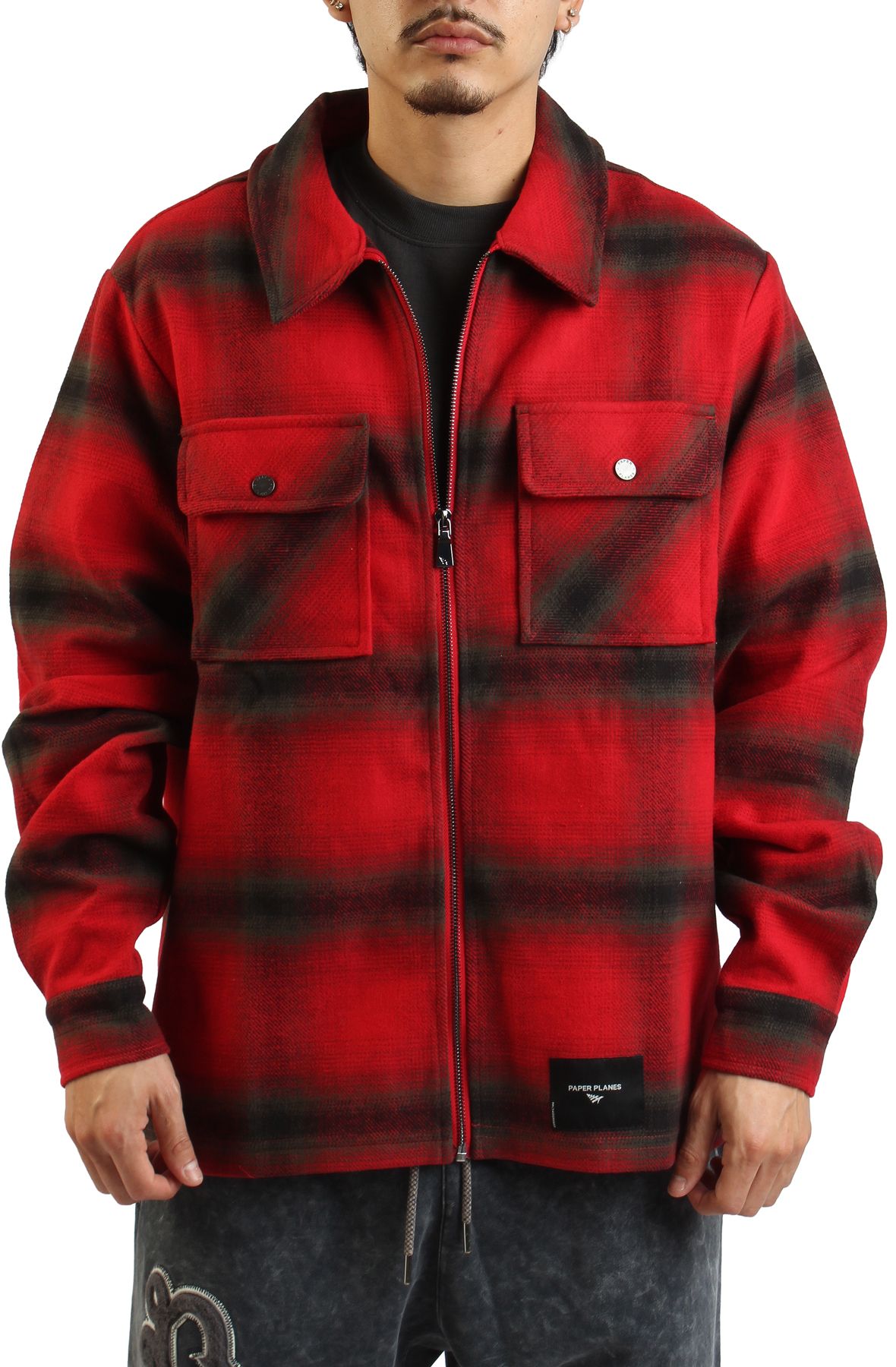 PAPER PLANES Shadow Plaid Zip Flannel Shirt 300466-RDPLD - Shiekh