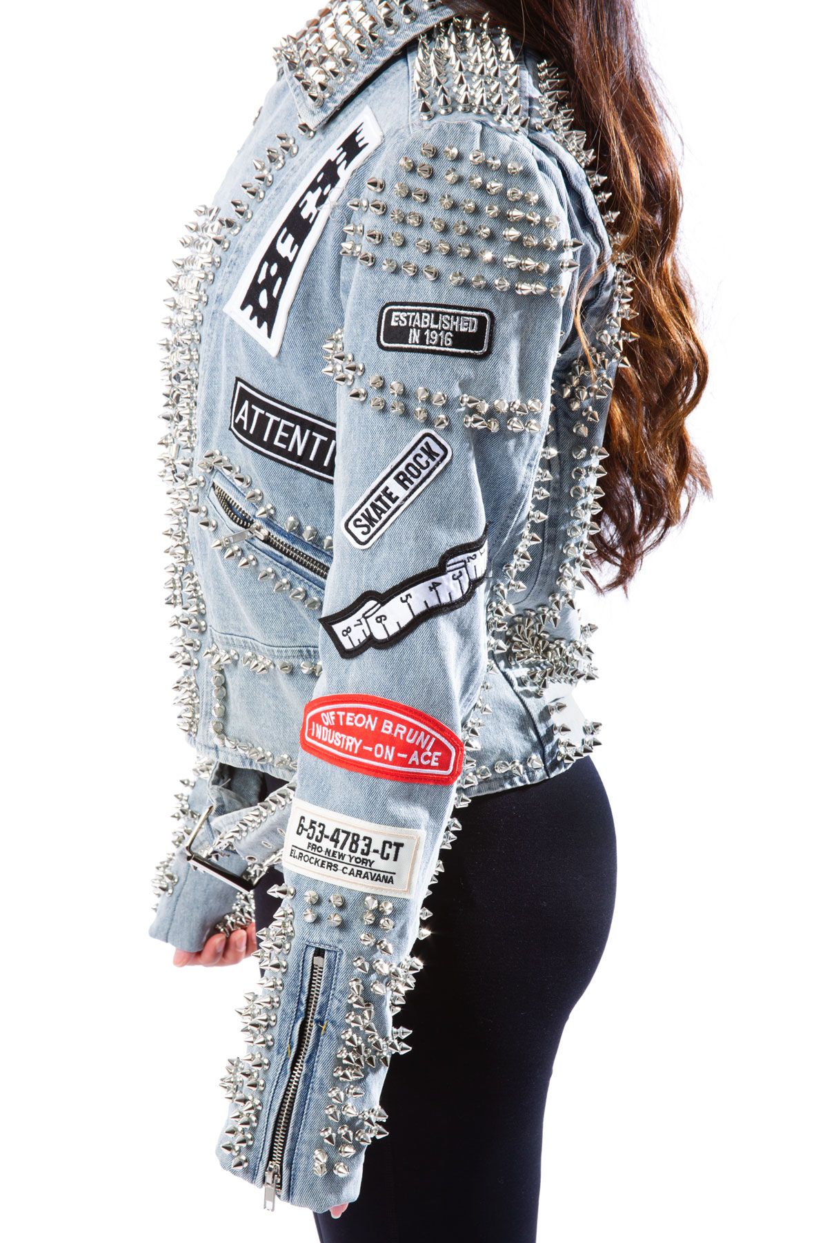 AZALEA WANG ACDC Denim Studded Jacket ACDC-DENIM-LTBLU - Shiekh