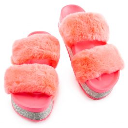 Nighttime-03 Double Band Fur Sandals JPM NIGHTTIME-03-CAMFUR