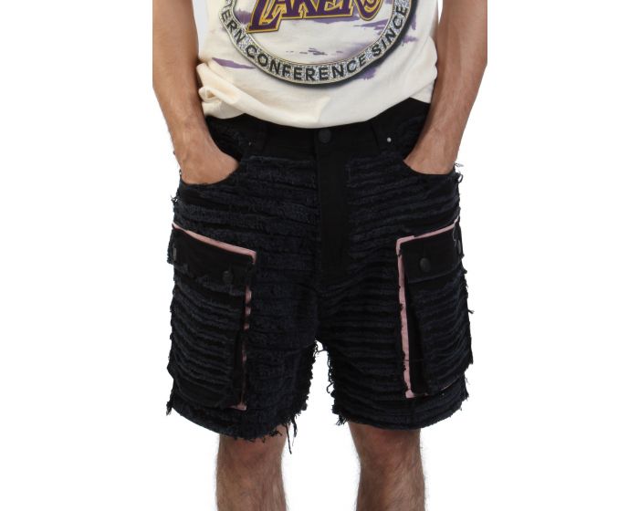 LIFTED ANCHORS Shredded Denim Cargo Shorts LASM24-23 - Shiekh