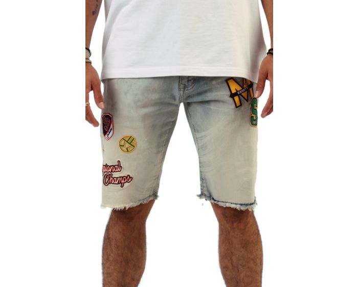 SMOKE RISE Varsity Denim Shorts JS23239SK-VBLUE - Shiekh