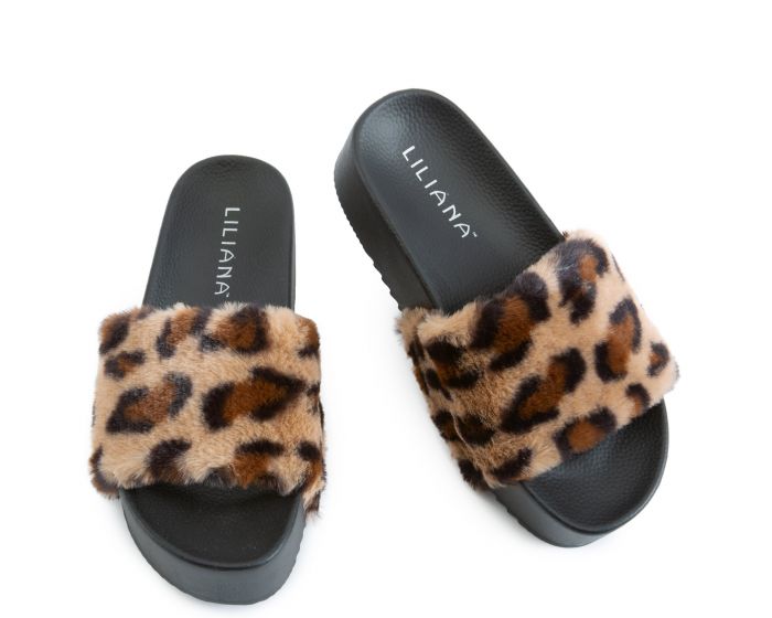 LILIANA Issy-2 Furry Platform Slides ISSY-2-LEOP - Shiekh