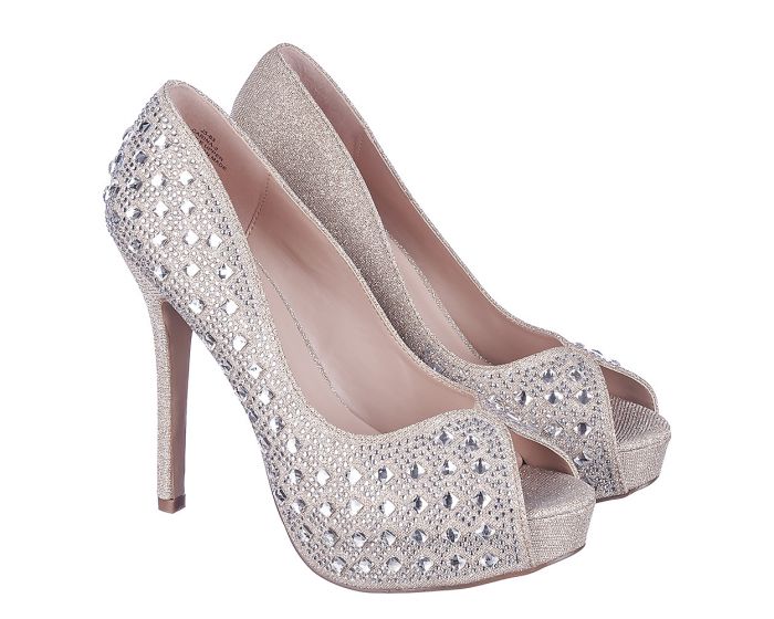 BLOSSOM Carina-2 Bedazzled Peep Toe Pumps CARINA-2/NUDES - Shiekh