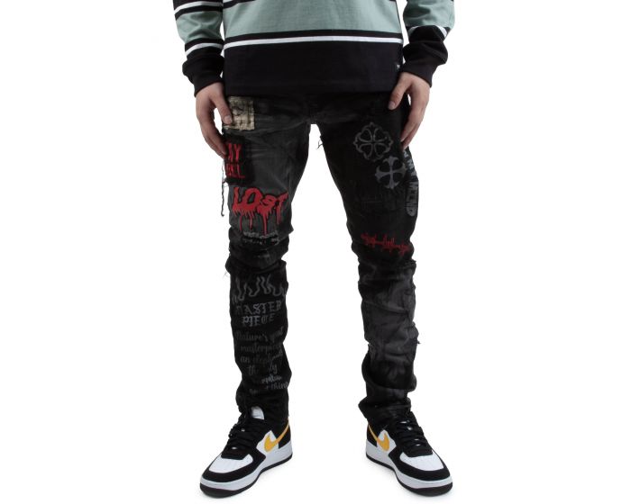 REBEL MINDS Distressed Overlay Panel Jeans 622-672-GREY - Shiekh