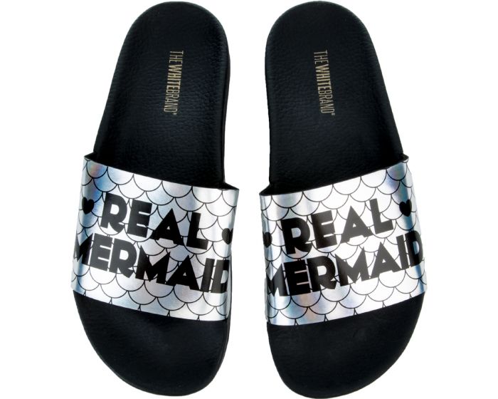THEWHITEBRAND Mermaid Slides in Black and Silver MERMAID - Shiekh