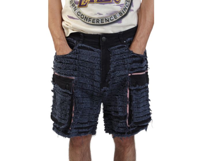 LIFTED ANCHORS Shredded Denim Cargo Shorts LASM24-22 - Shiekh